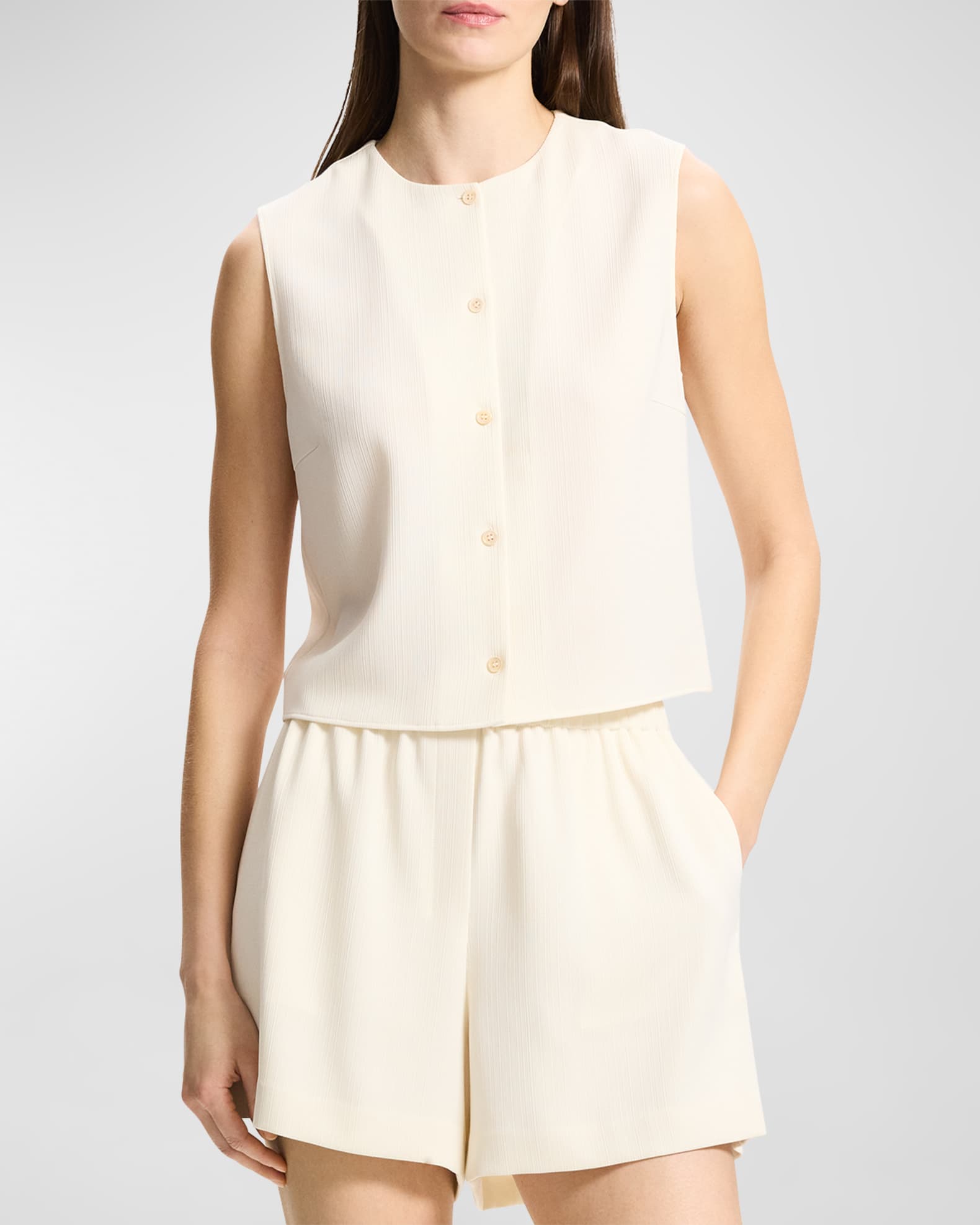 Theory Cropped Button-Front Shell Top | Neiman Marcus