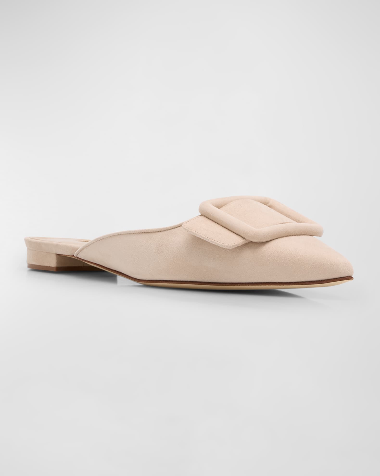 Manolo Blahnik Maysale Suede Buckle Ballerina Mules | Neiman Marcus