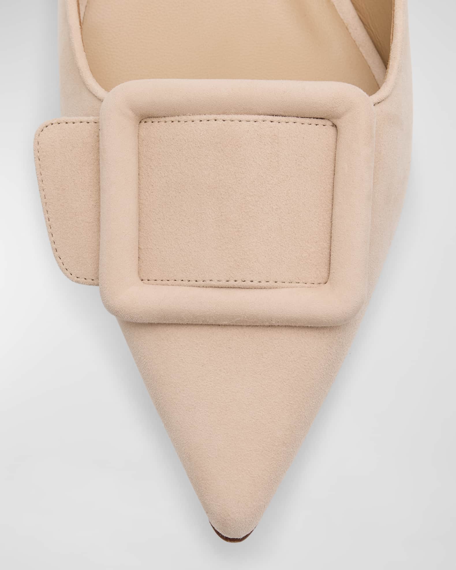 Manolo Blahnik Maysale Suede Buckle Ballerina Mules | Neiman Marcus