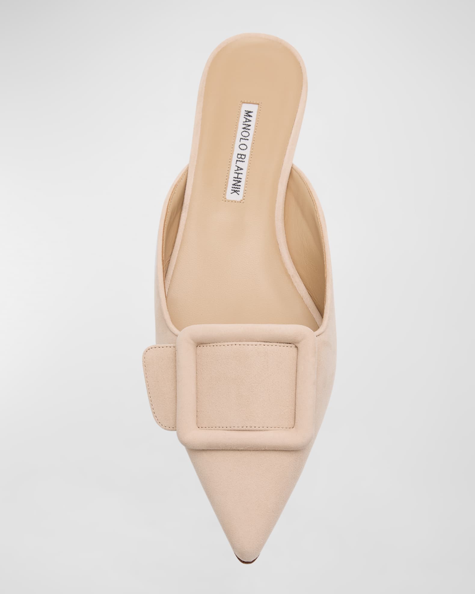 Manolo Blahnik Maysale Suede Buckle Ballerina Mules | Neiman Marcus