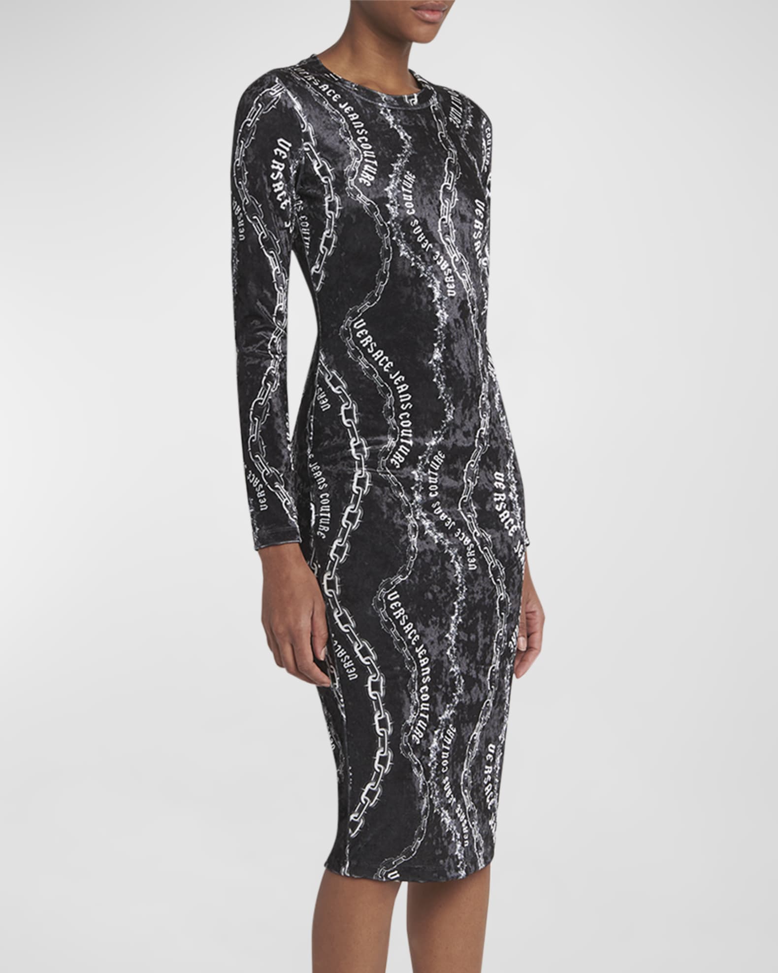 Versace Jeans Couture Chain Logo Bodycon Midi Dress | Neiman Marcus