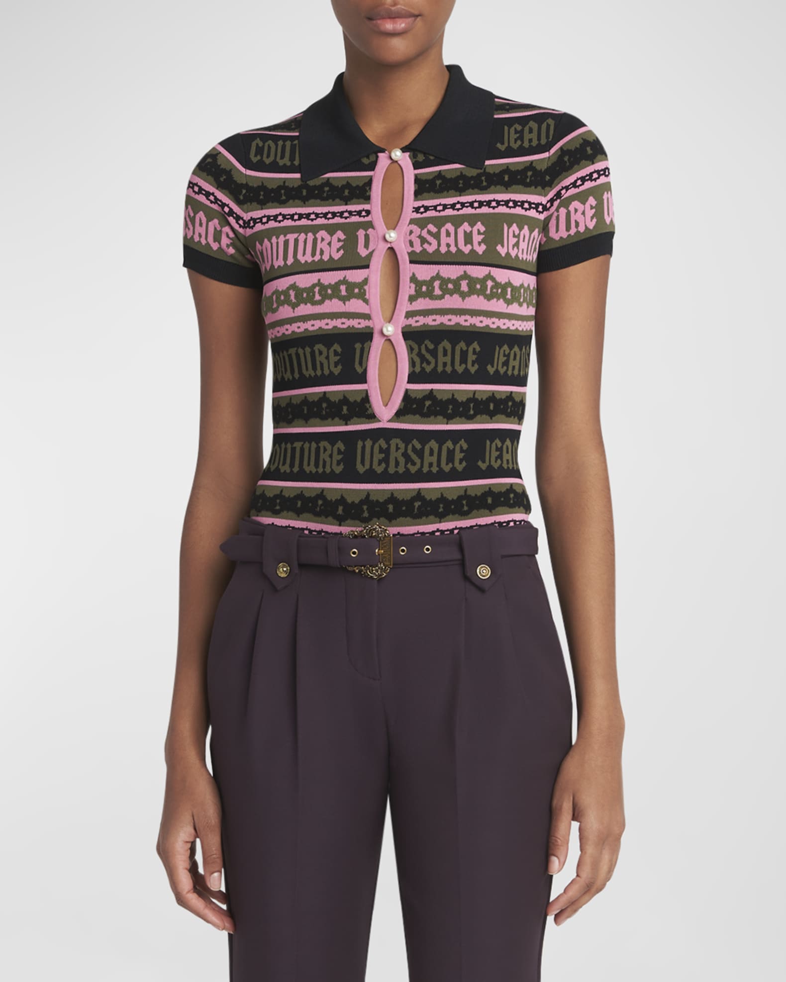 Versace Jeans Couture Short-Sleeve Knit Logo Top | Neiman Marcus