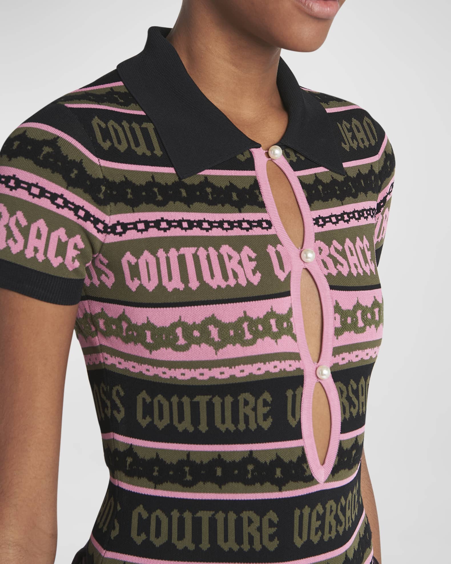Versace Jeans Couture Short-Sleeve Knit Logo Top | Neiman Marcus
