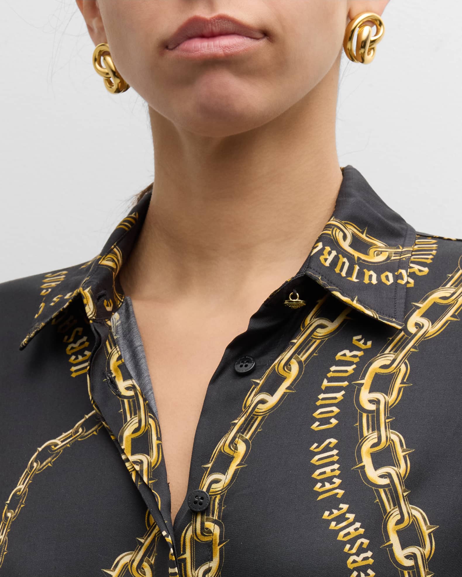 Versace Jeans Couture Long-Sleeve Chain Logo Shirt | Neiman Marcus