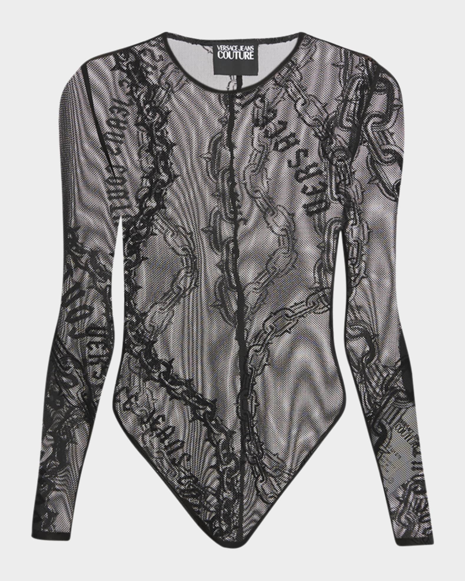 Versace Jeans Couture Long-Sleeve Mesh Bodysuit | Neiman Marcus