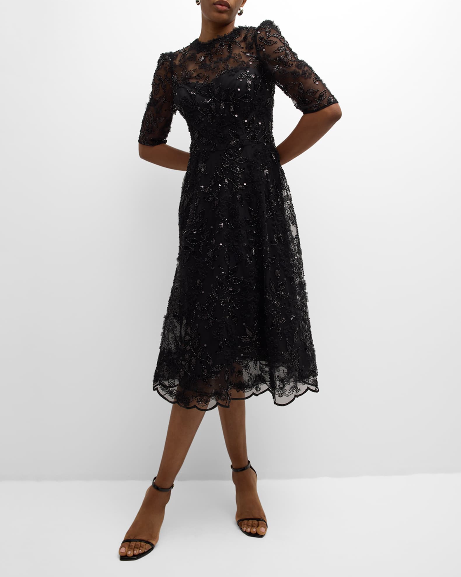 Rickie Freeman for Teri Jon Floral Bead & Sequin Tulle Midi Dress ...