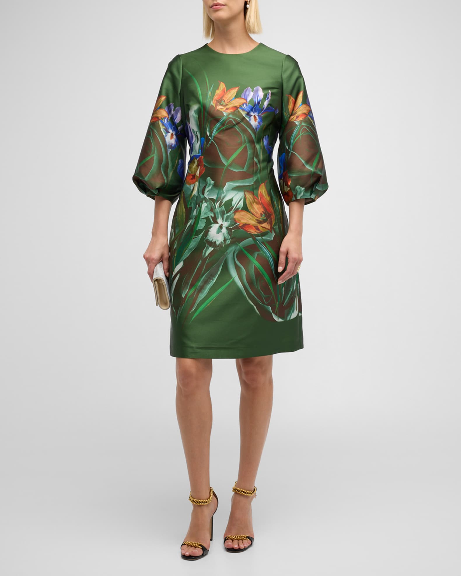 Rickie Freeman for Teri Jon A-Line Floral-Print Mikado Dress | Neiman ...