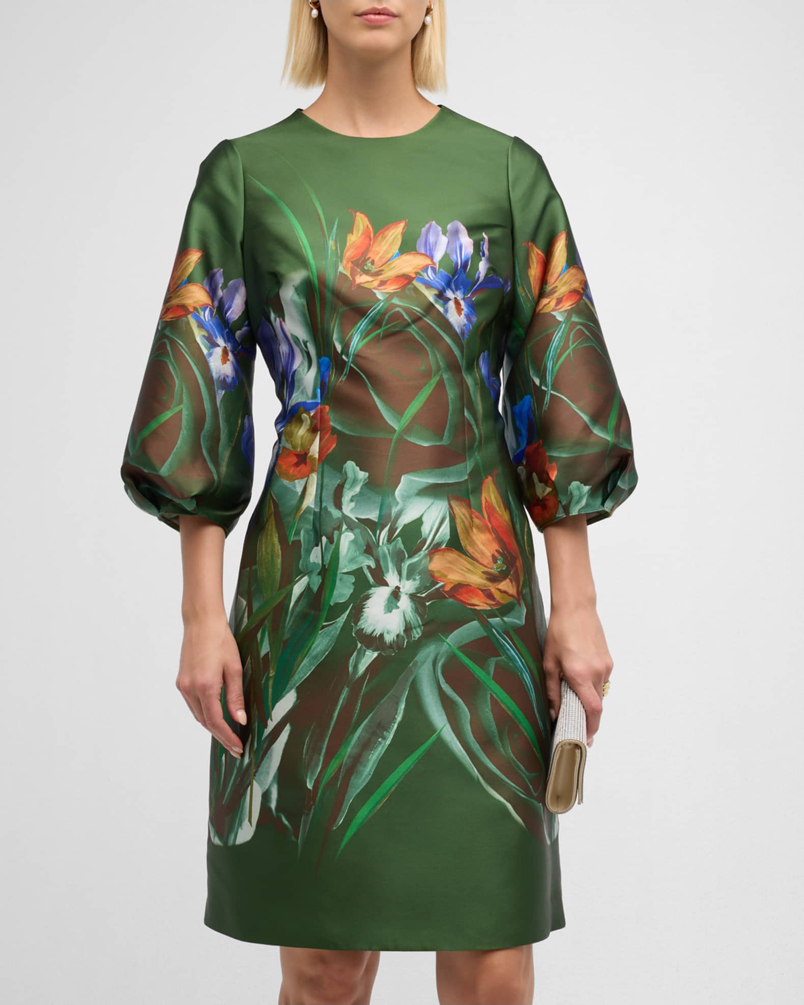 Rickie Freeman for Teri Jon A-Line Floral-Print Mikado Dress | Neiman ...