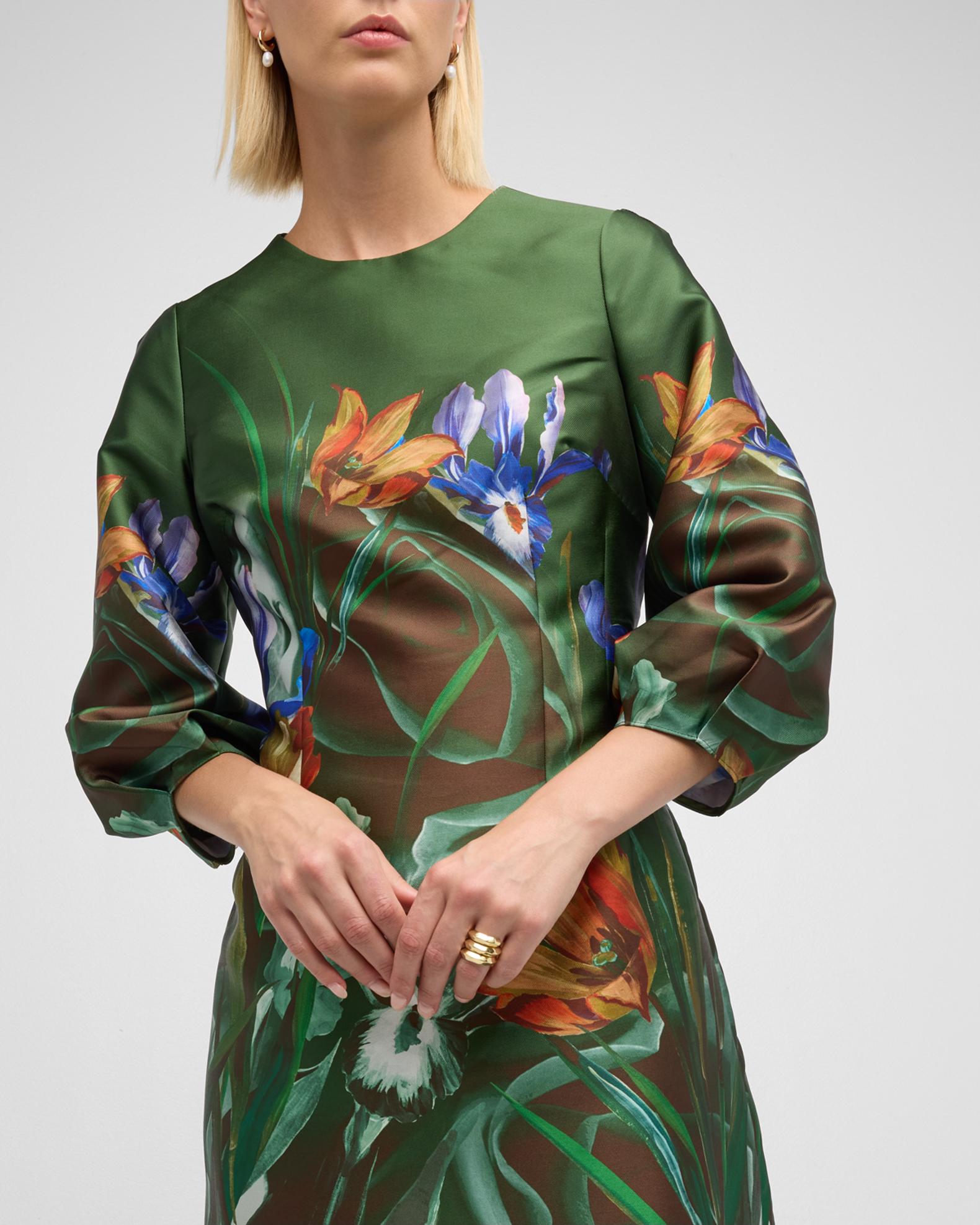 Rickie Freeman for Teri Jon A-Line Floral-Print Mikado Dress | Neiman ...