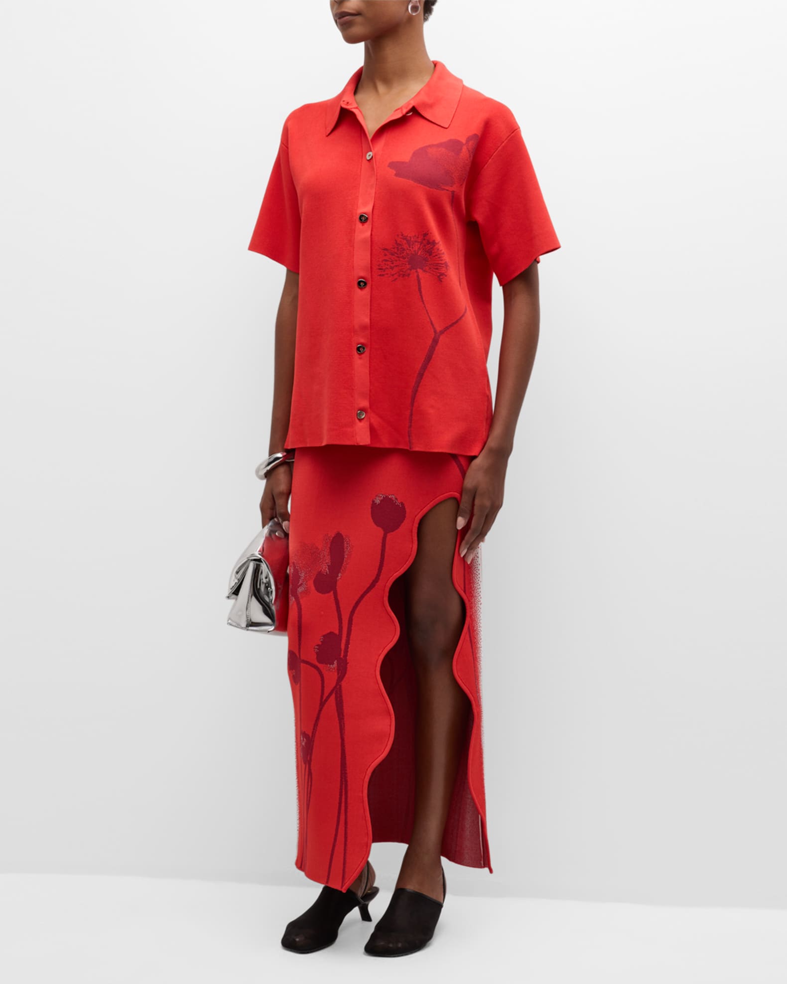 PH5 Lily Flower Wavy Slit Midi Skirt | Neiman Marcus