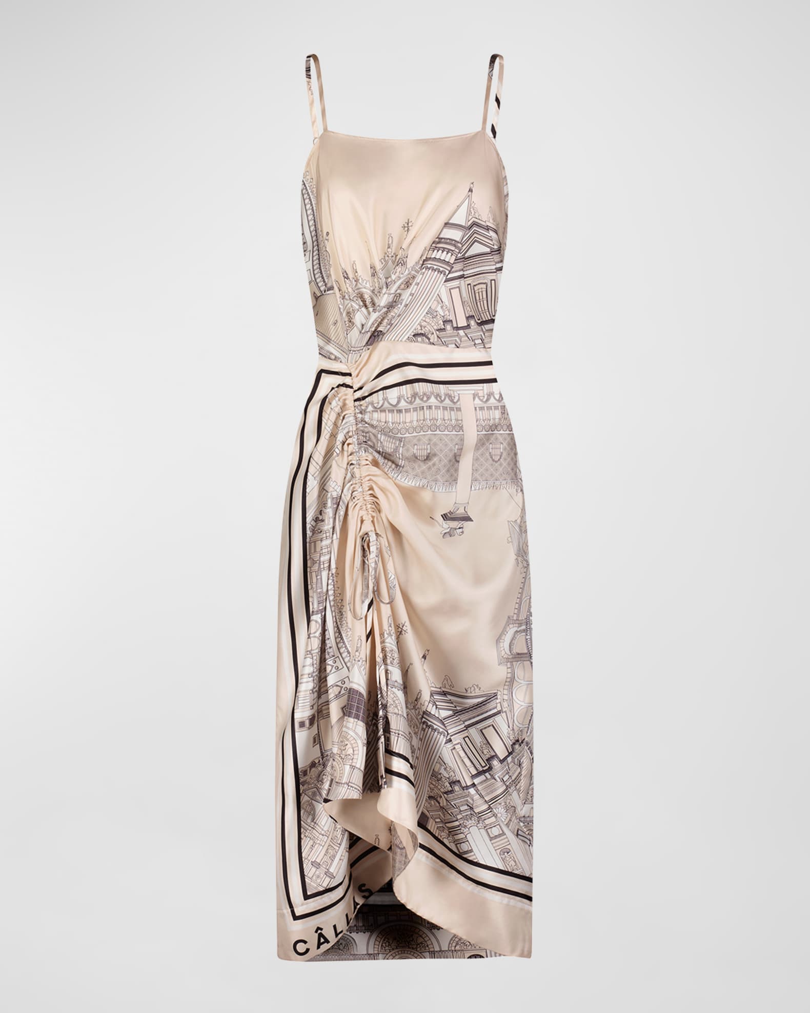 CALLAS Milano Angie Landmark-Print Silk Midi Dress | Neiman Marcus