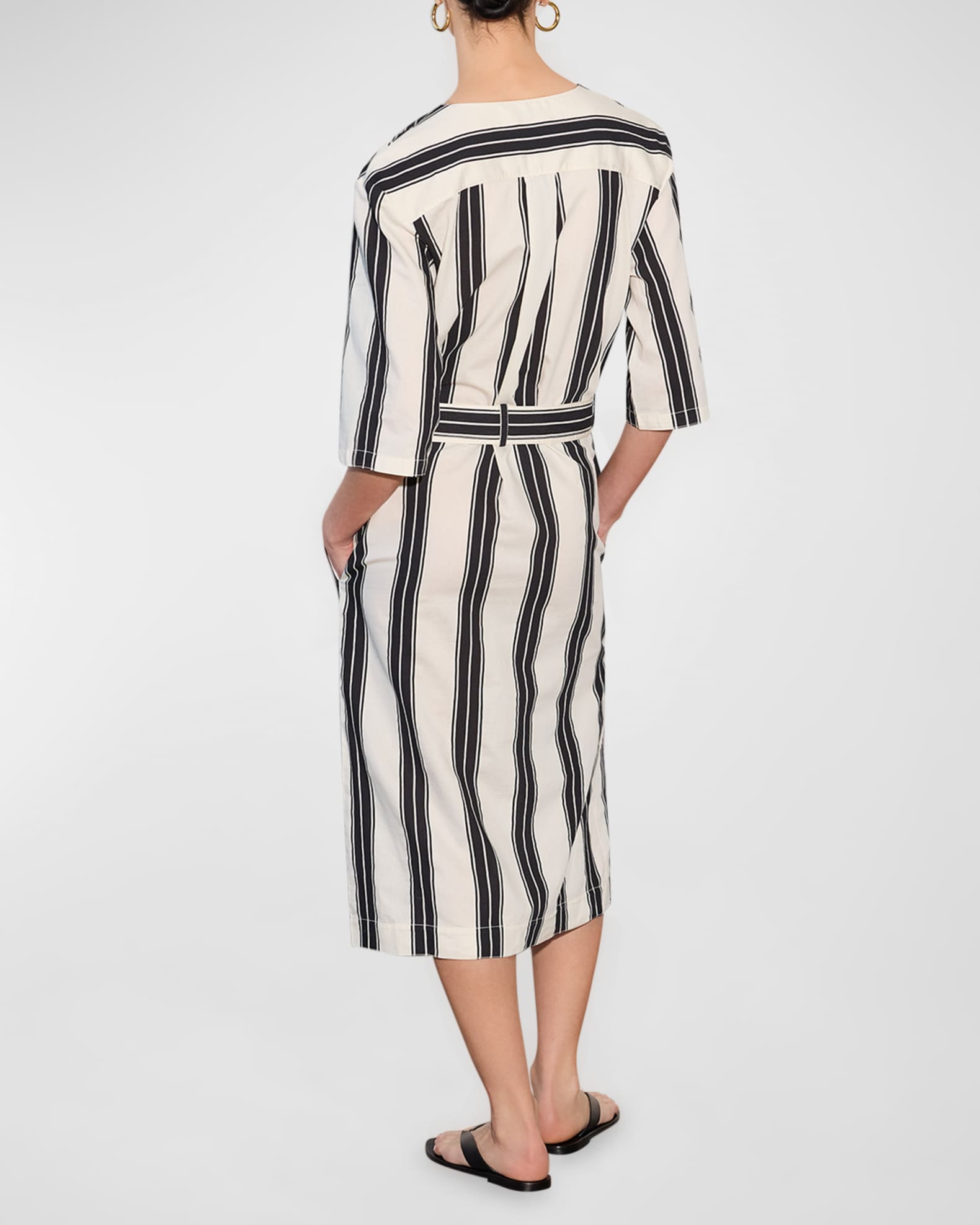 CALLAS Milano Constance Striped Square-Neck Midi Dress | Neiman Marcus