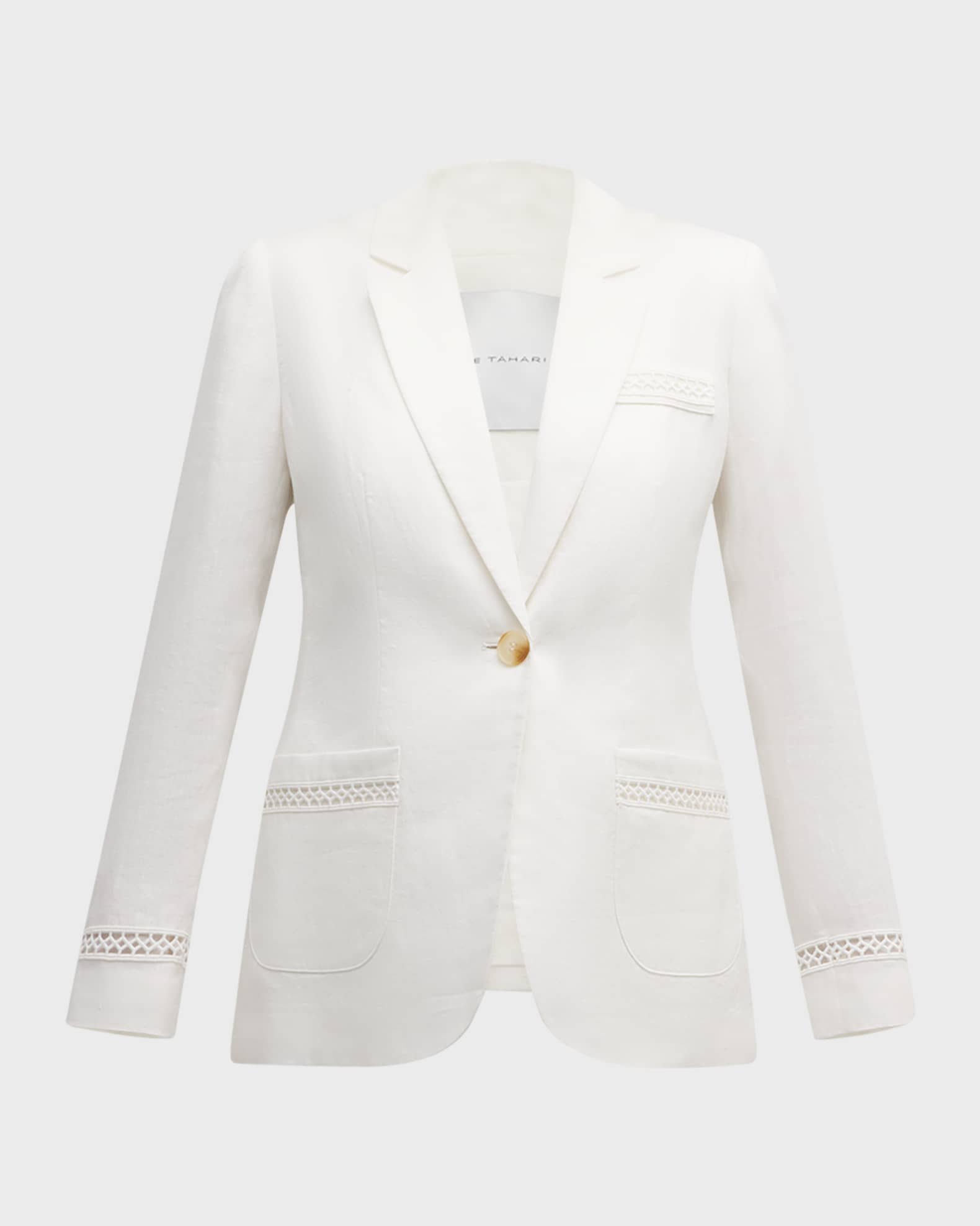 Elie Tahari The Constance Lace-Inset Linen Blazer | Neiman Marcus