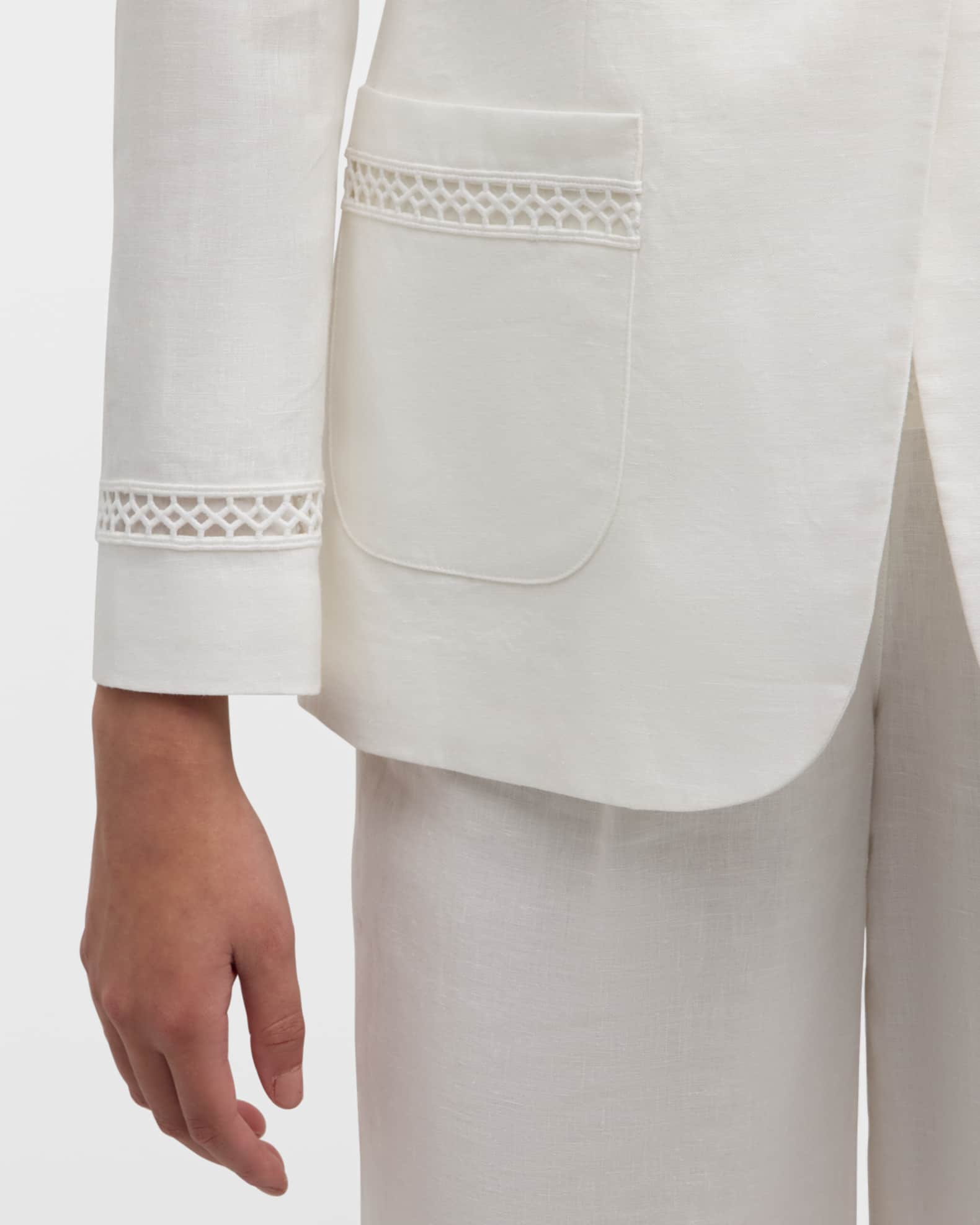 Elie Tahari The Constance Lace-Inset Linen Blazer | Neiman Marcus