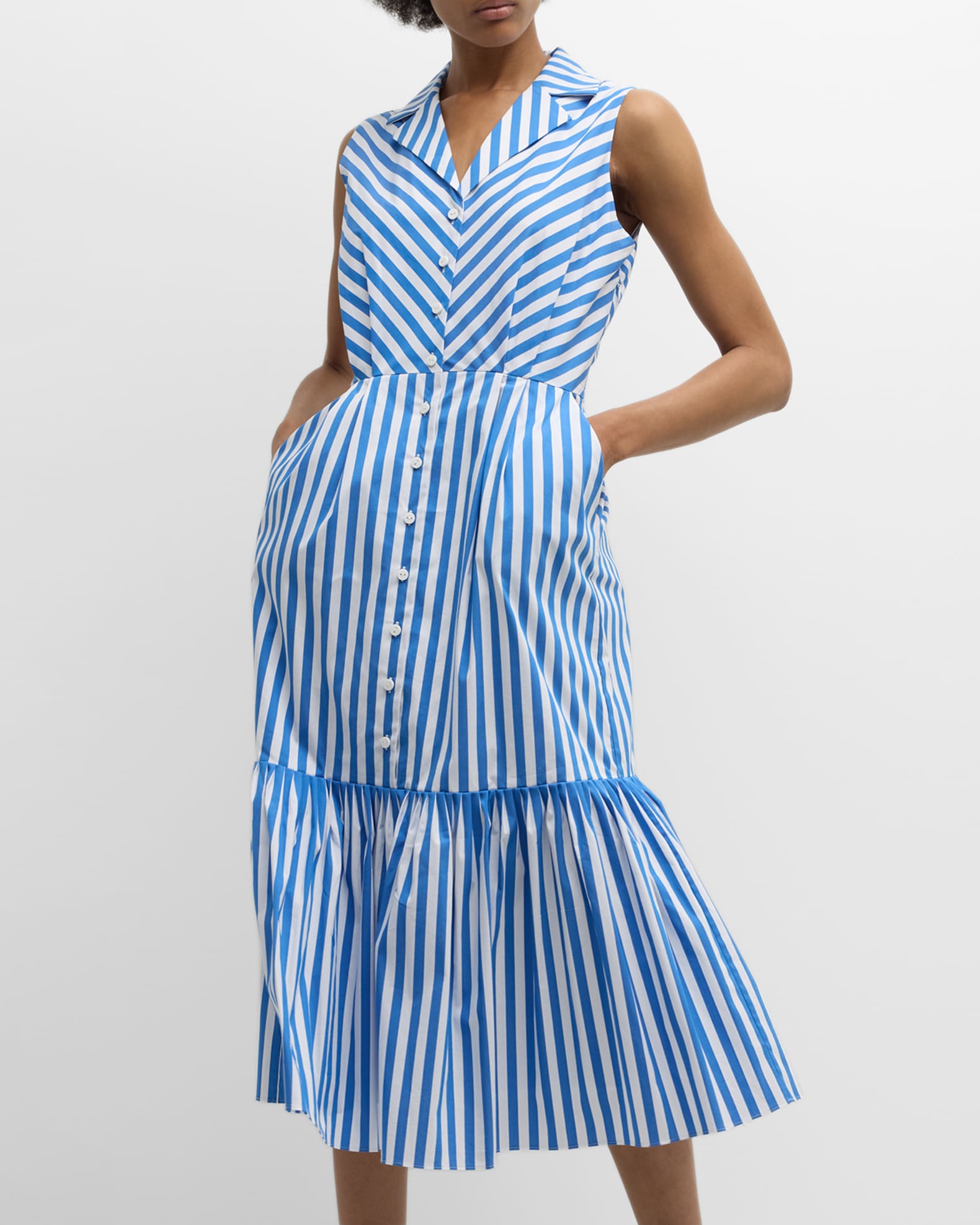 Elie Tahari The Joelle Striped Flounce Midi Dress | Neiman Marcus