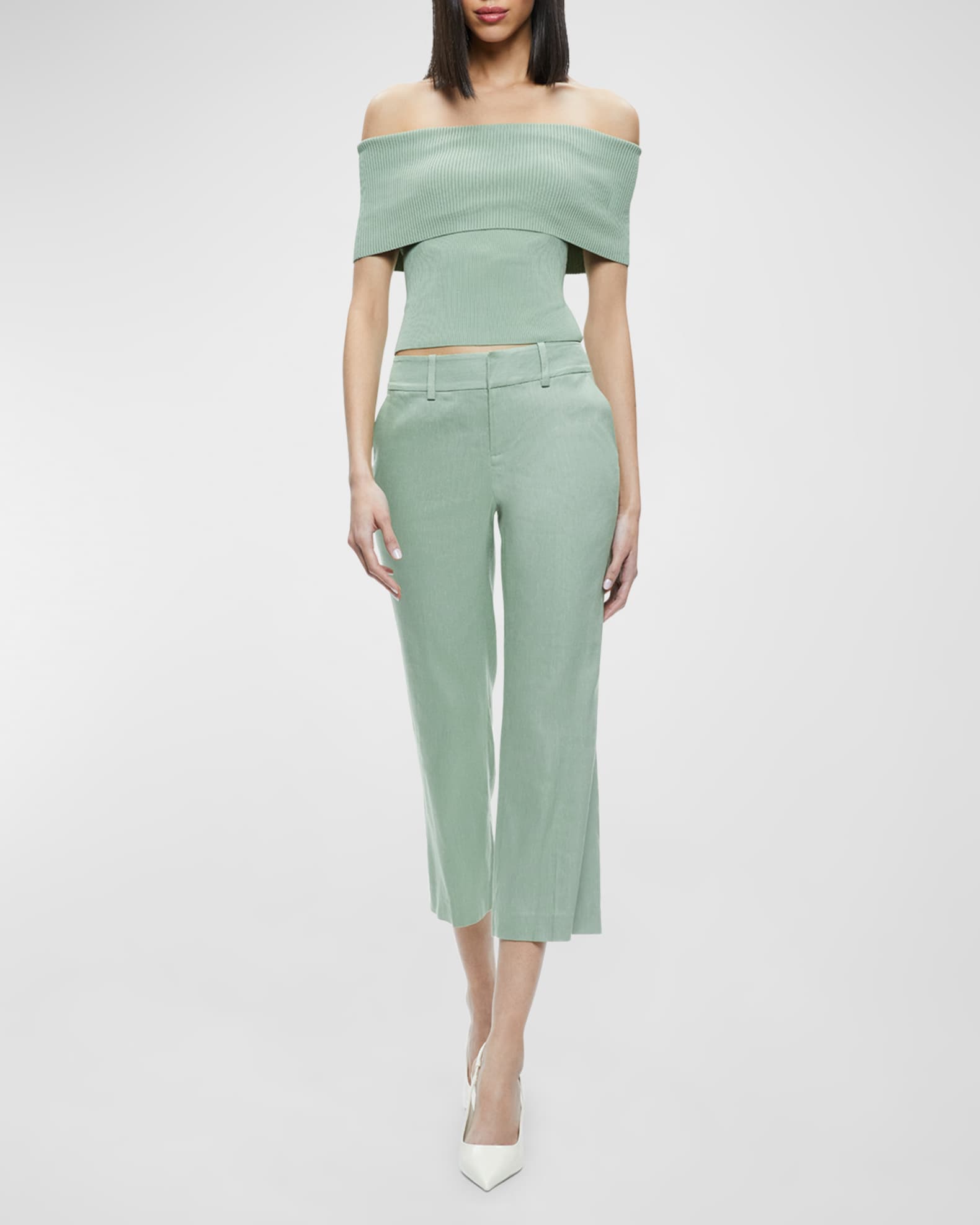 Alice + Olivia Janis Low-Rise Cropped Flare Pants | Neiman Marcus