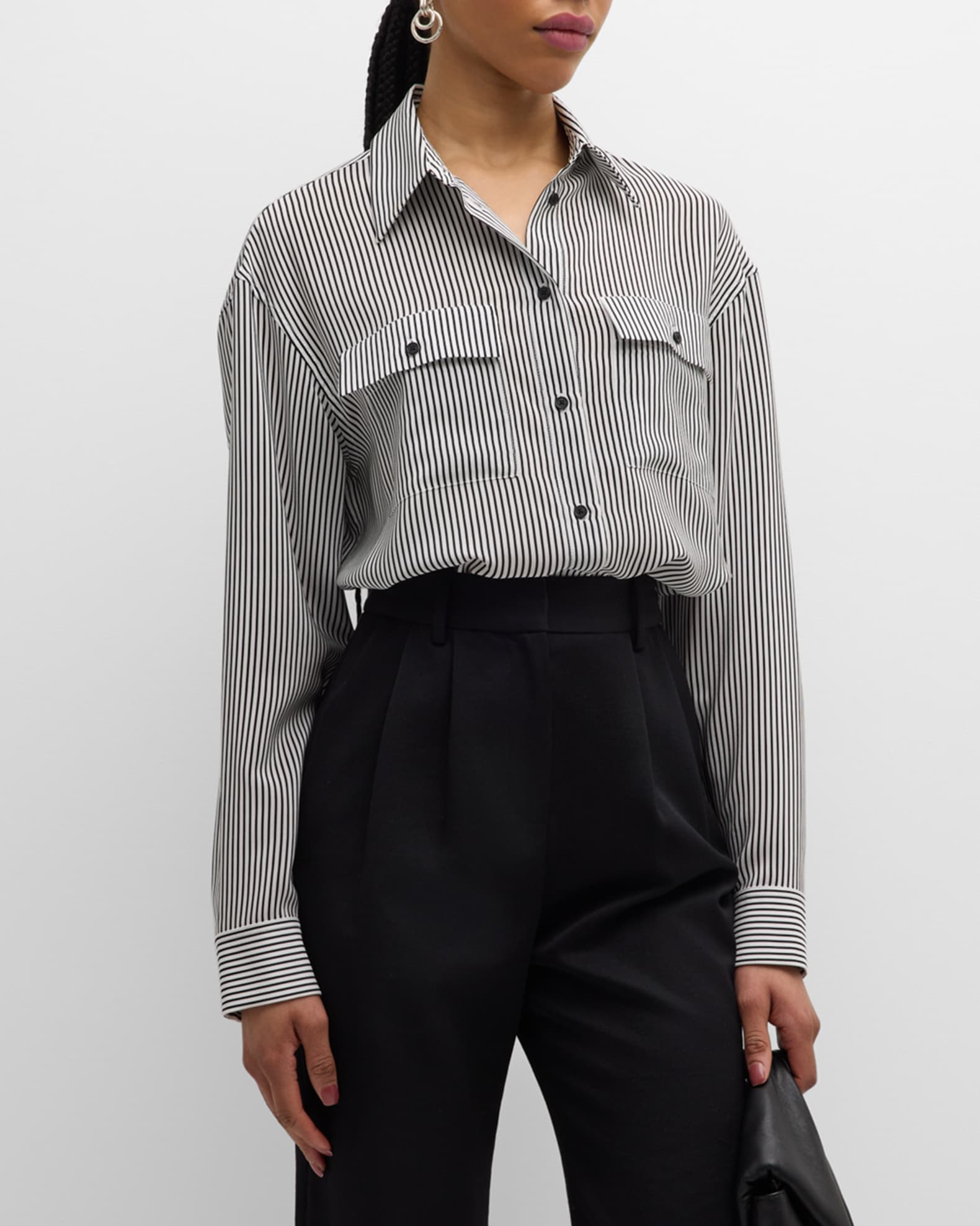 Nili Lotan Ellias Striped Silk Button-Front Shirt | Neiman Marcus