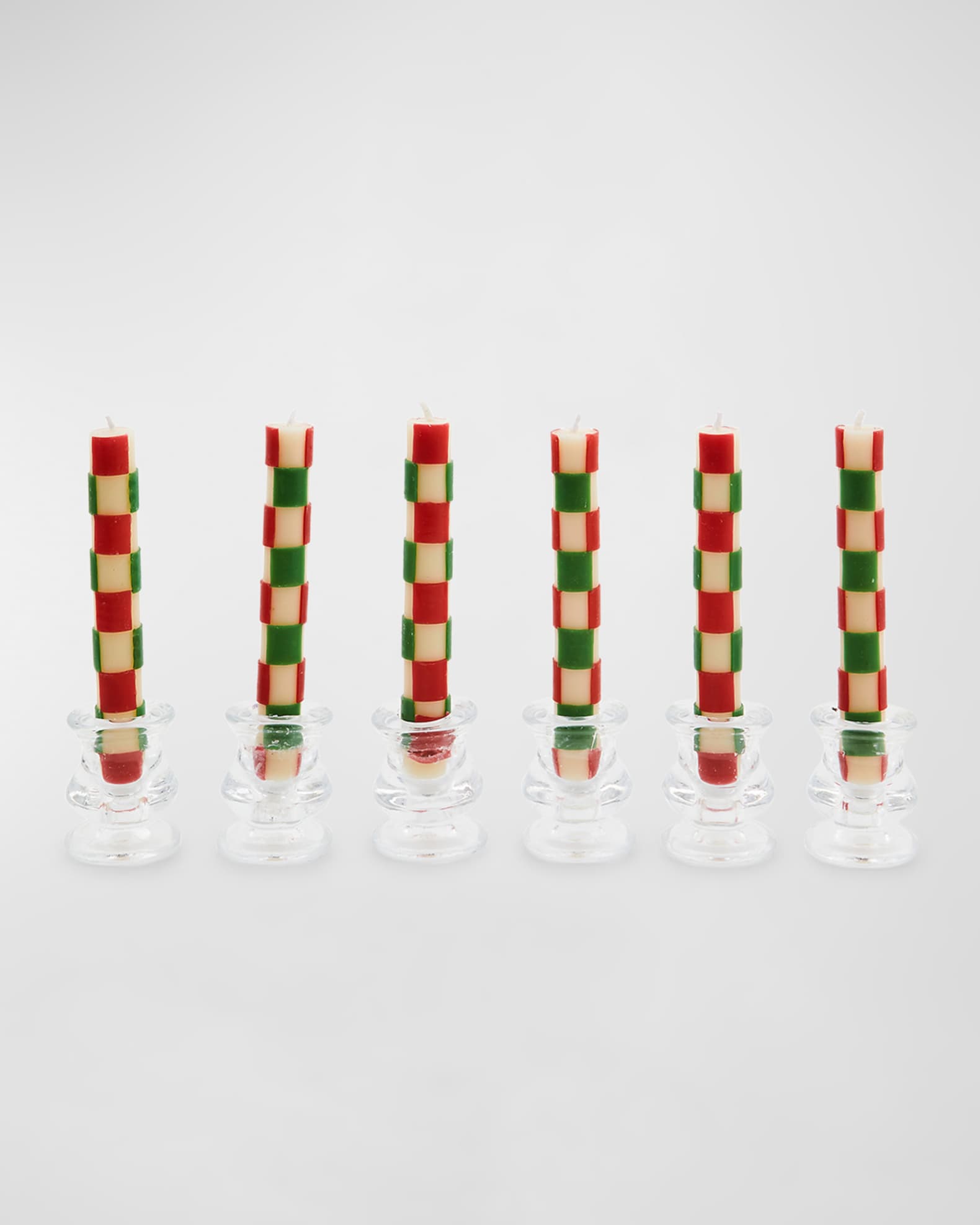 MacKenzie-Childs Red and Green Check Mini Dinner Candles, Set of 6 ...