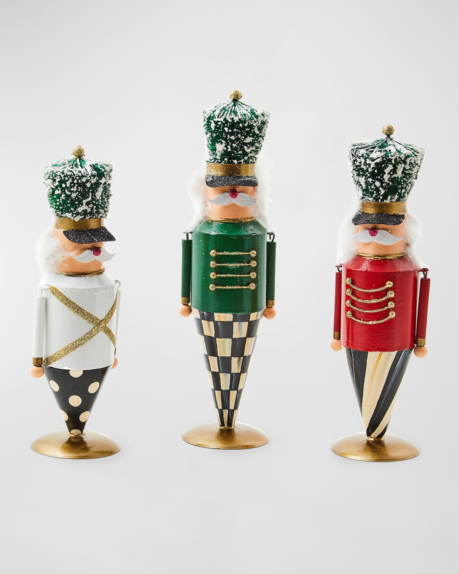 MacKenzie-Childs Cozy Christmas Tin Nutcrackers, Set of 3 | Neiman Marcus