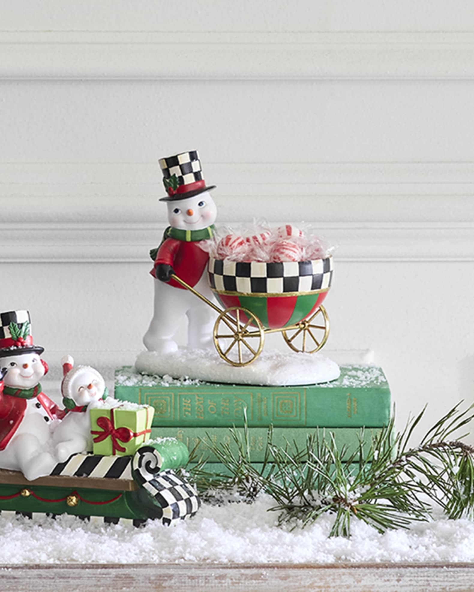 MacKenzie-Childs Cozy Christmas Snowman Cart Bowl | Neiman Marcus