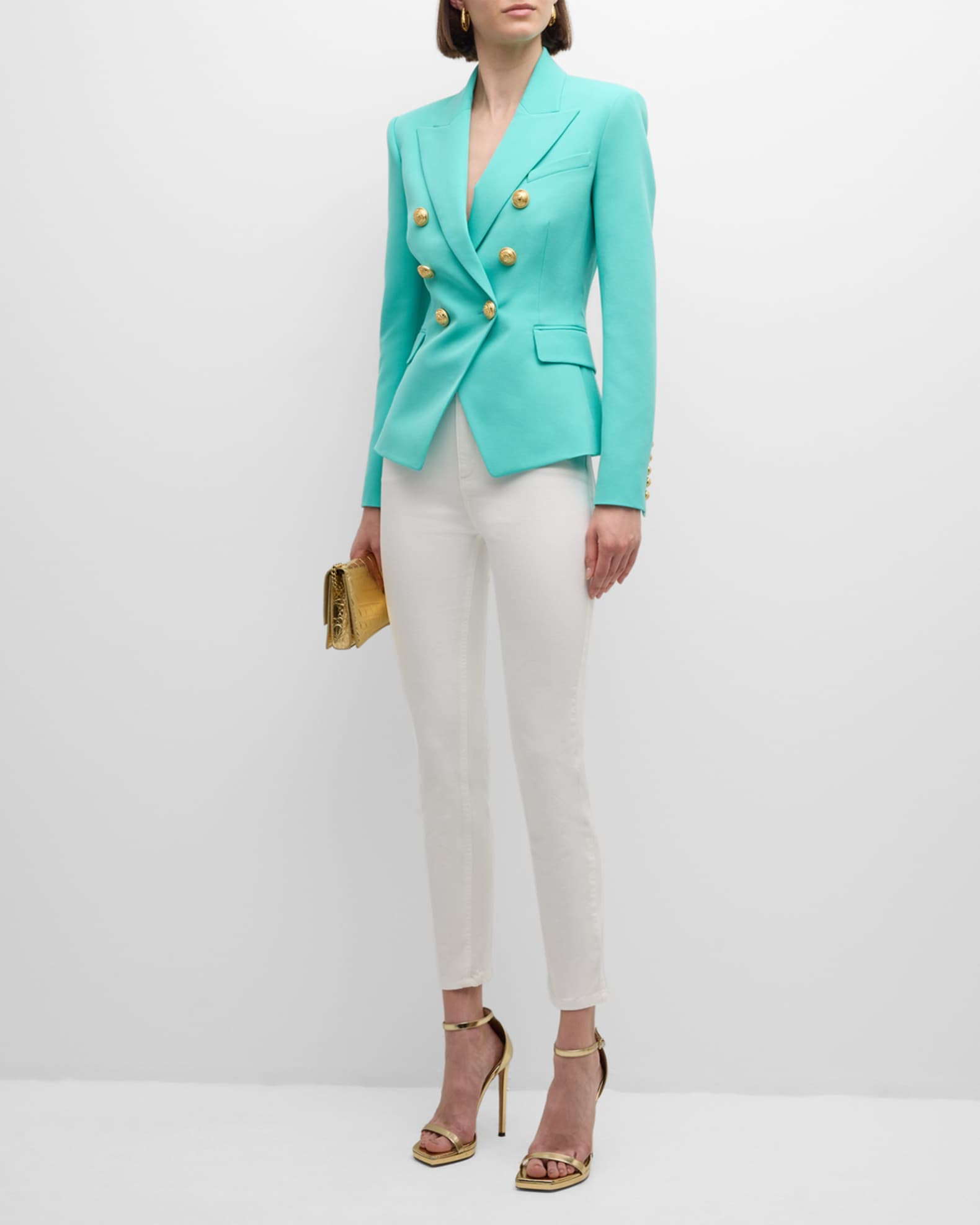 Balmain Five-Pocket High-Waist Slim Denim Crop Pants | Neiman Marcus