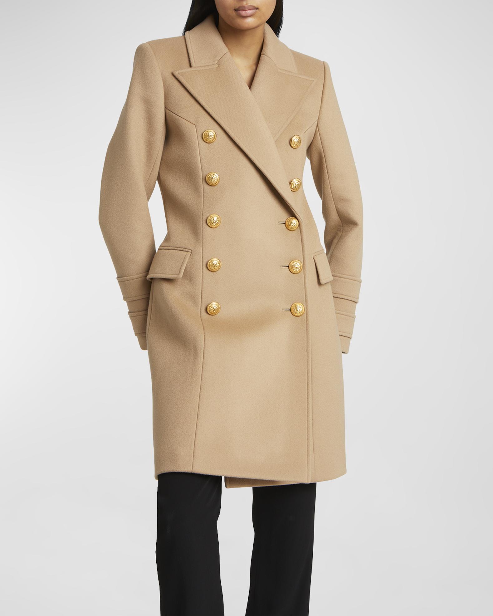 Balmain 10-Button Wool-Cashmere Coat | Neiman Marcus