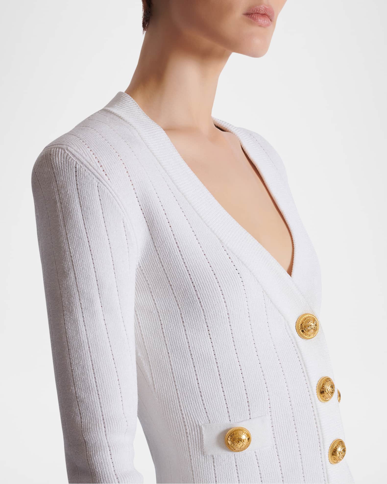 Balmain Buttoned Knit Cropped Cardigan | Neiman Marcus