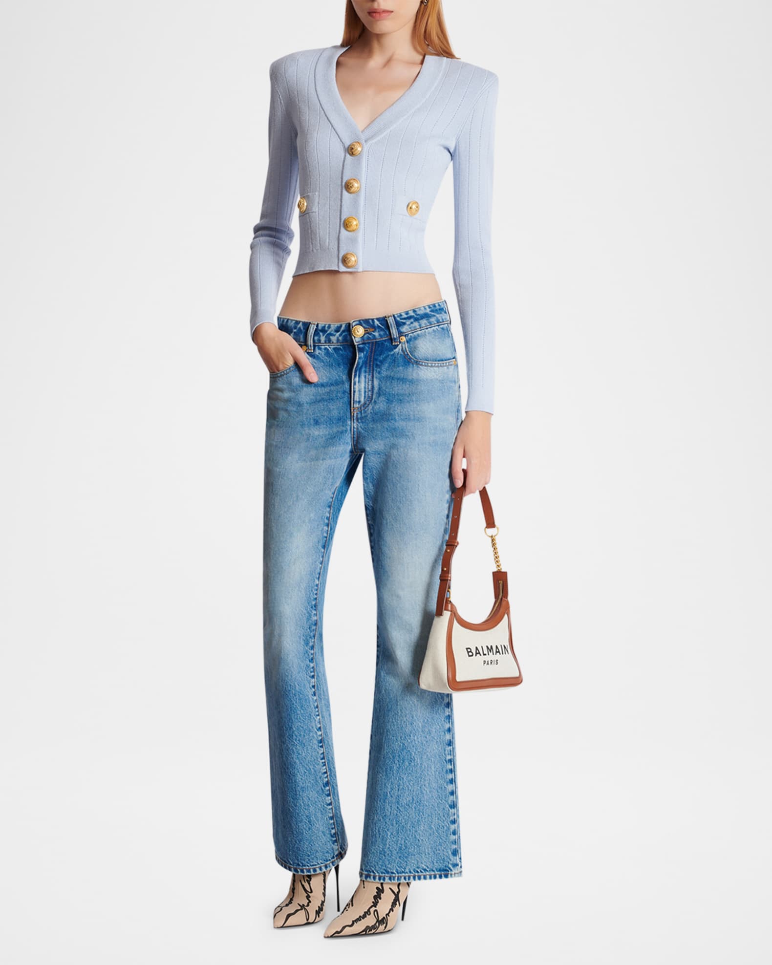 Balmain Buttoned Knit Cropped Cardigan | Neiman Marcus