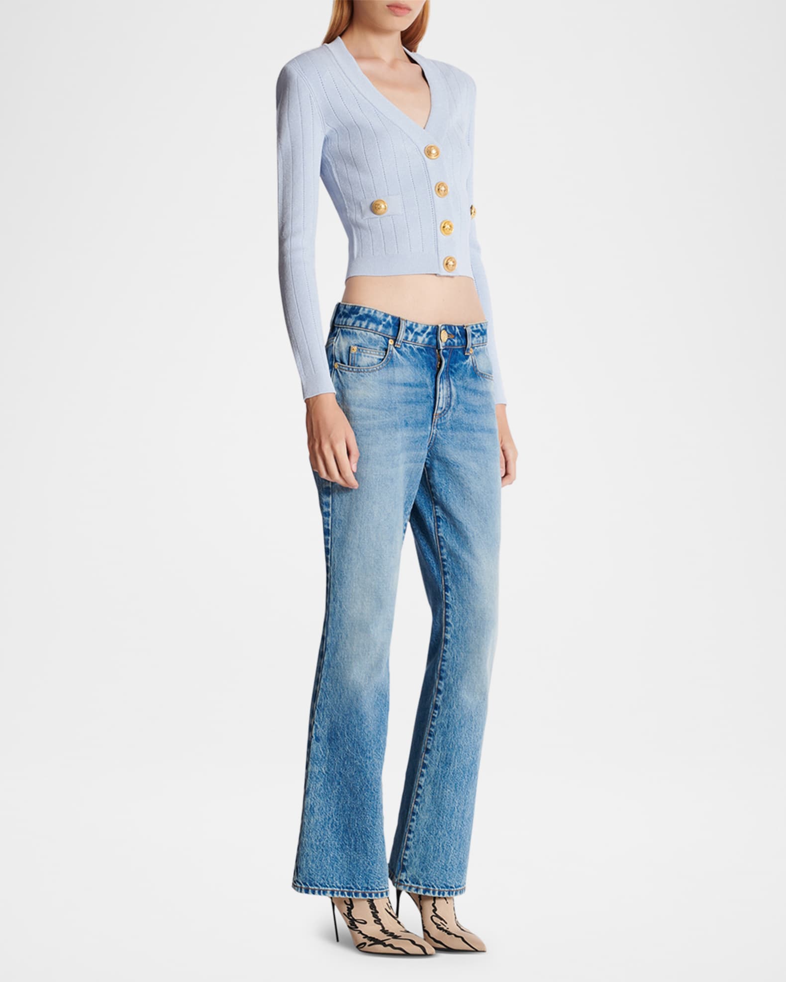 Balmain Buttoned Knit Cropped Cardigan | Neiman Marcus