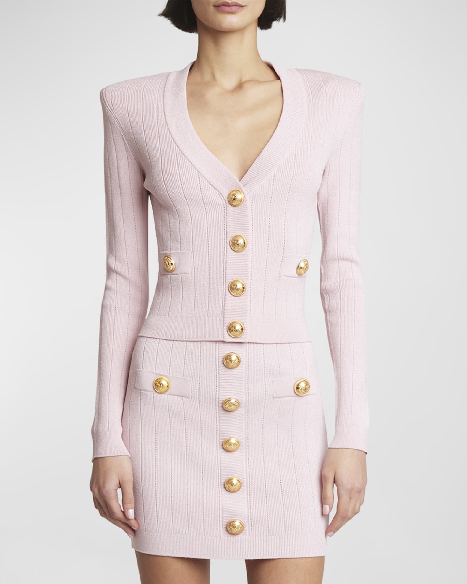 Balmain Buttoned Knit Cropped Cardigan | Neiman Marcus