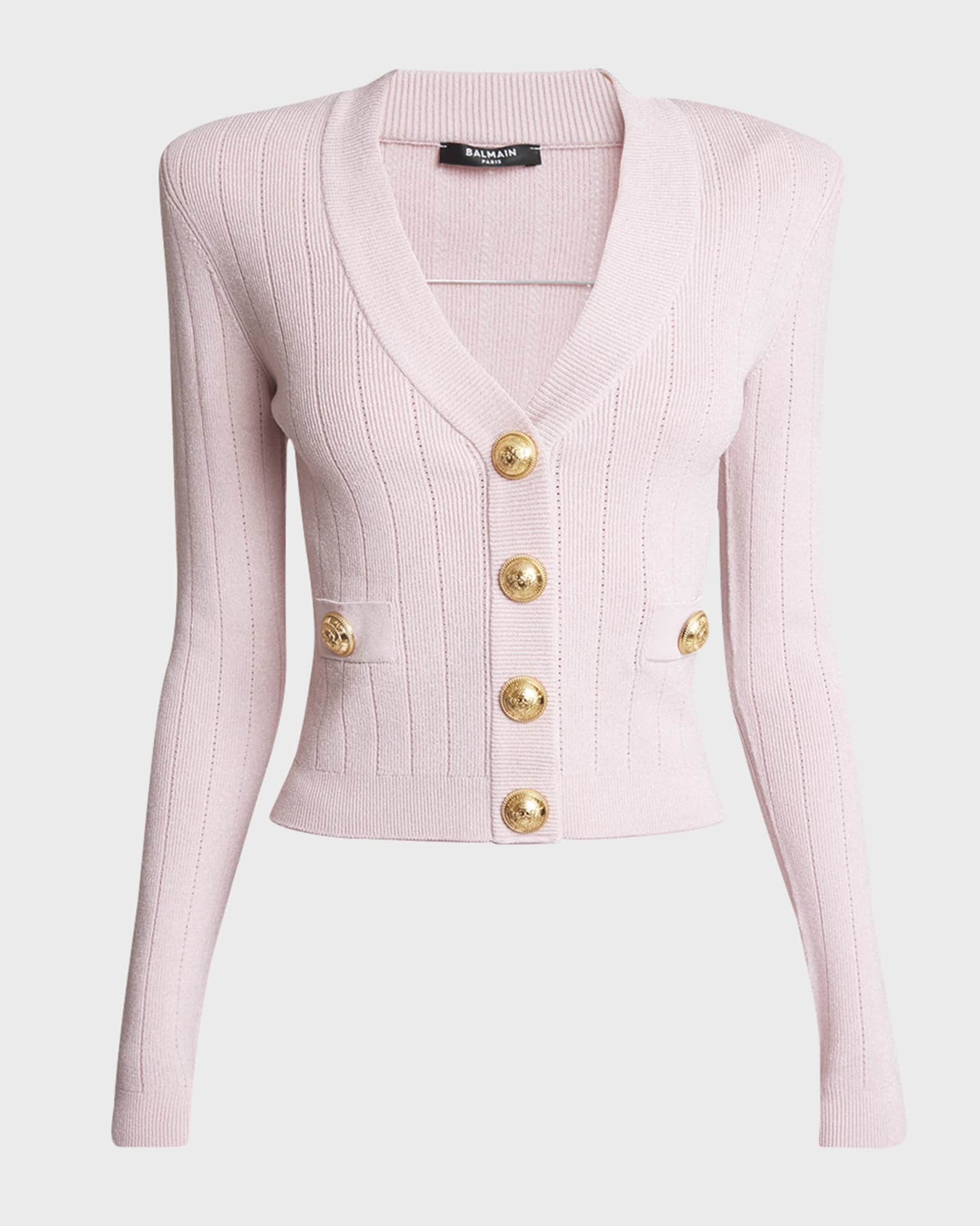 Balmain Buttoned Knit Cropped Cardigan | Neiman Marcus