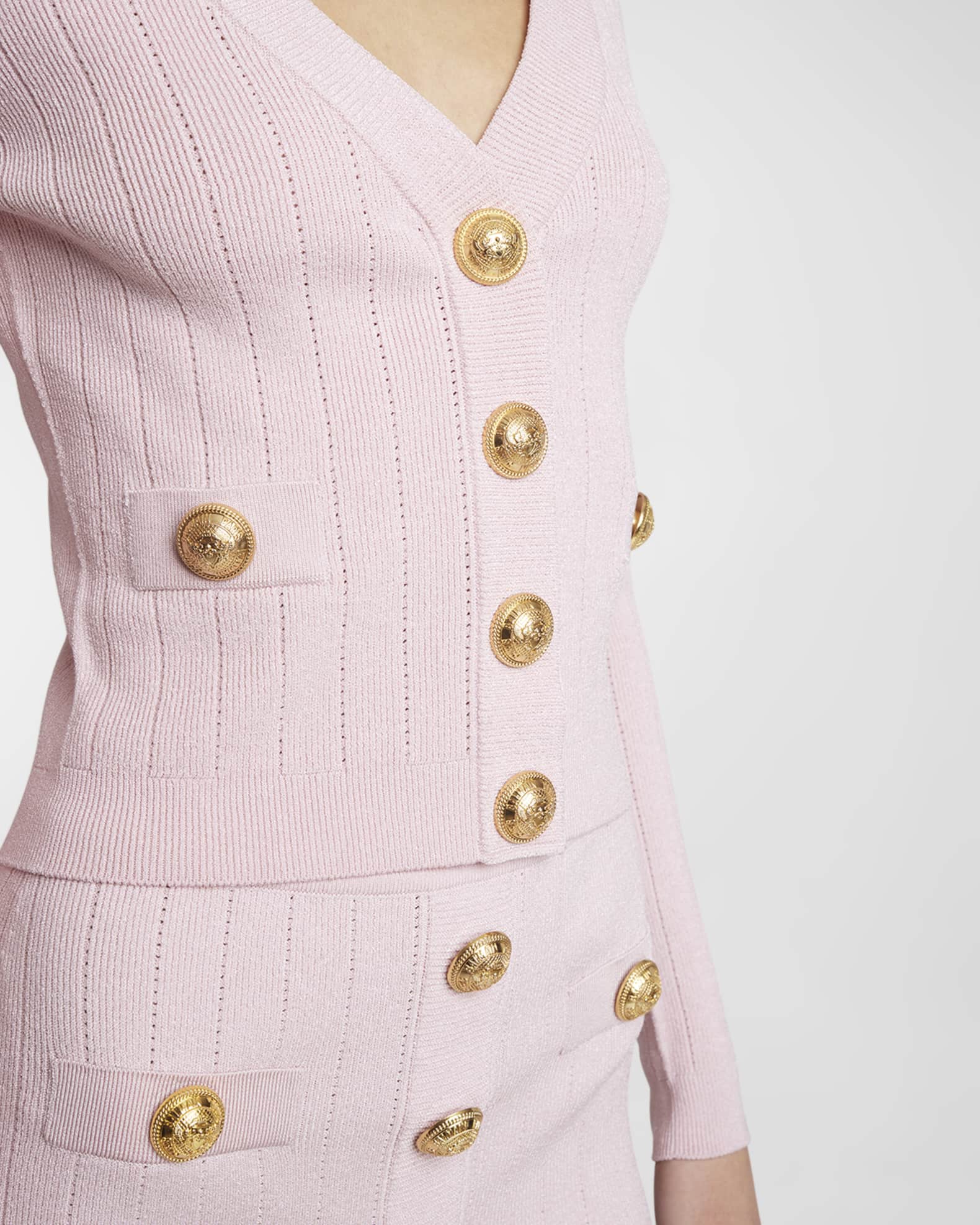 Balmain Buttoned Knit Cropped Cardigan | Neiman Marcus