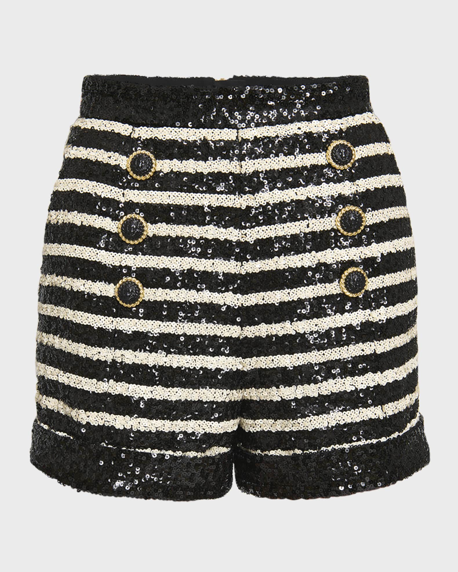 Balmain 6-Button Sequined Stripe Shorts | Neiman Marcus