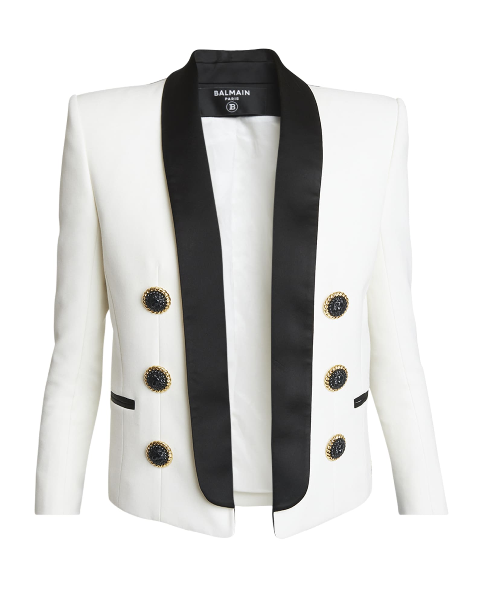 Balmain 6-Button Satin Collar Jacket | Neiman Marcus