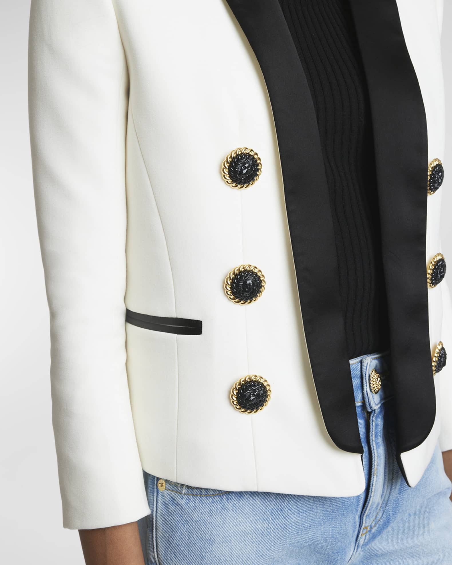 Balmain 6-Button Satin Collar Jacket | Neiman Marcus
