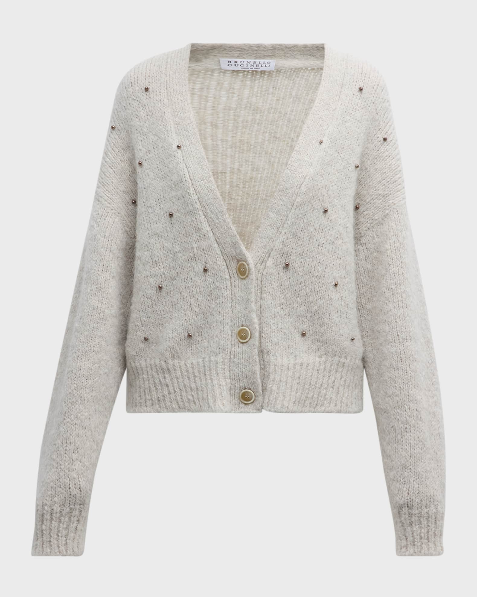 Brunello Cucinelli Alpaca Wool Cardigan with Rhinestone Embroidery ...