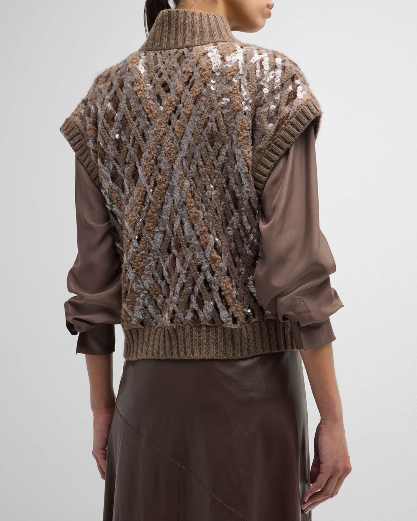 Brunello Cucinelli Opera Cashmere Knit Vest with Paillette Details ...