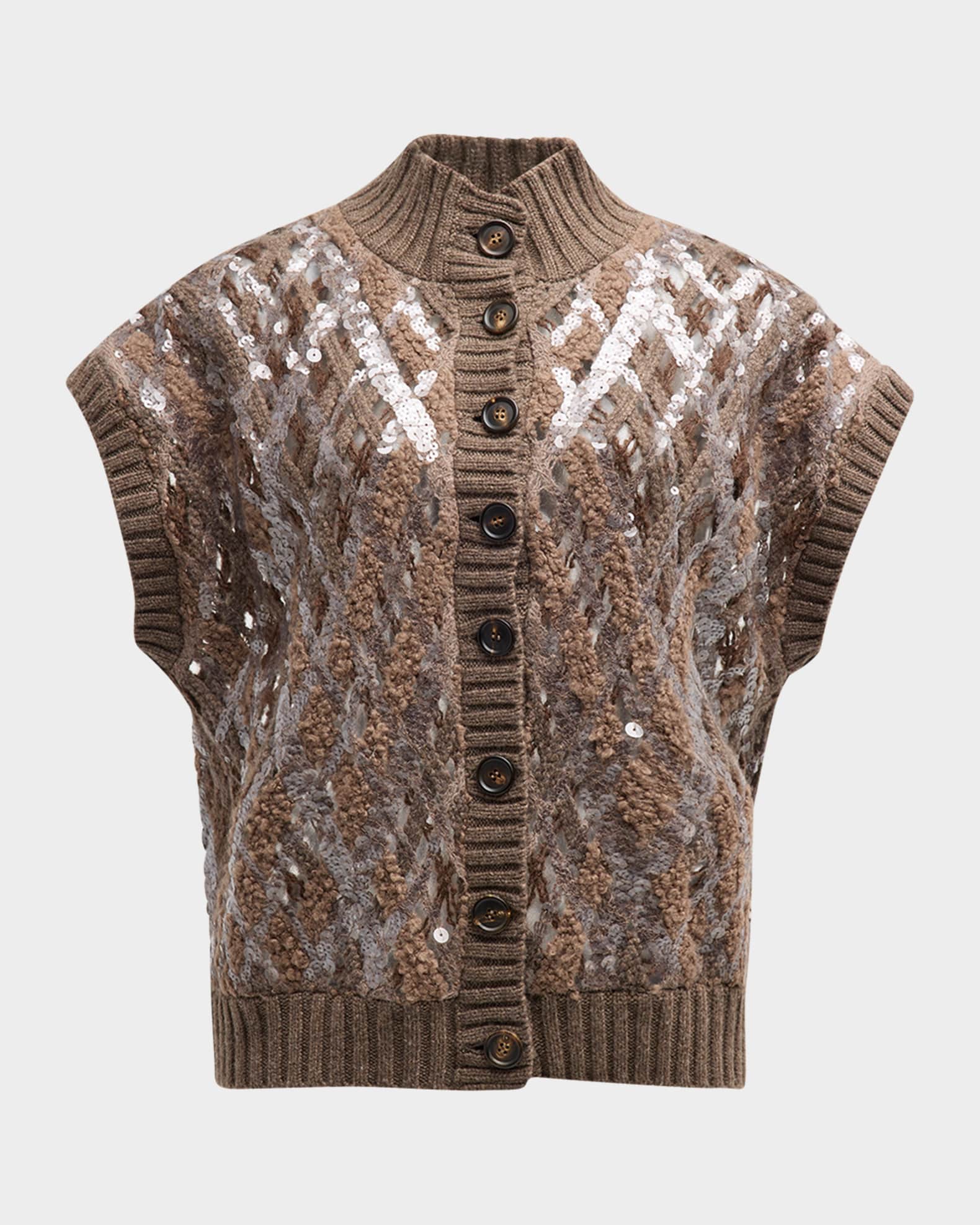 Brunello Cucinelli Opera Cashmere Knit Vest with Paillette Details ...