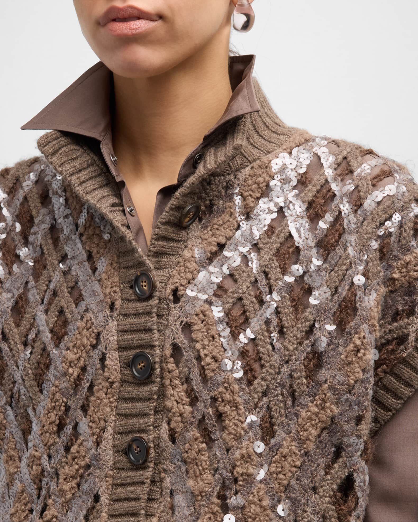 Brunello Cucinelli Opera Cashmere Knit Vest with Paillette Details ...