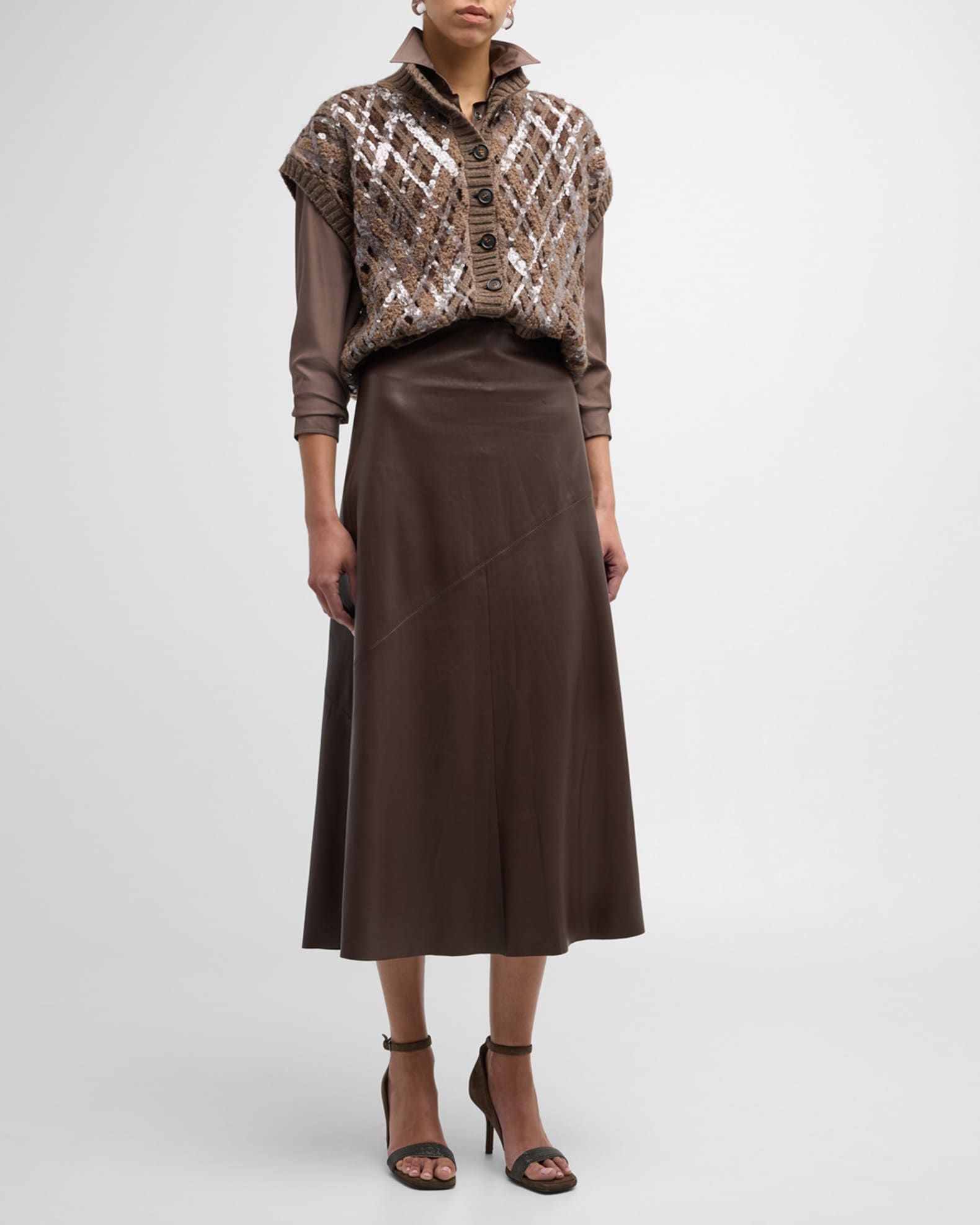 Brunello Cucinelli Glove Leather A-Line Maxi Skirt | Neiman Marcus