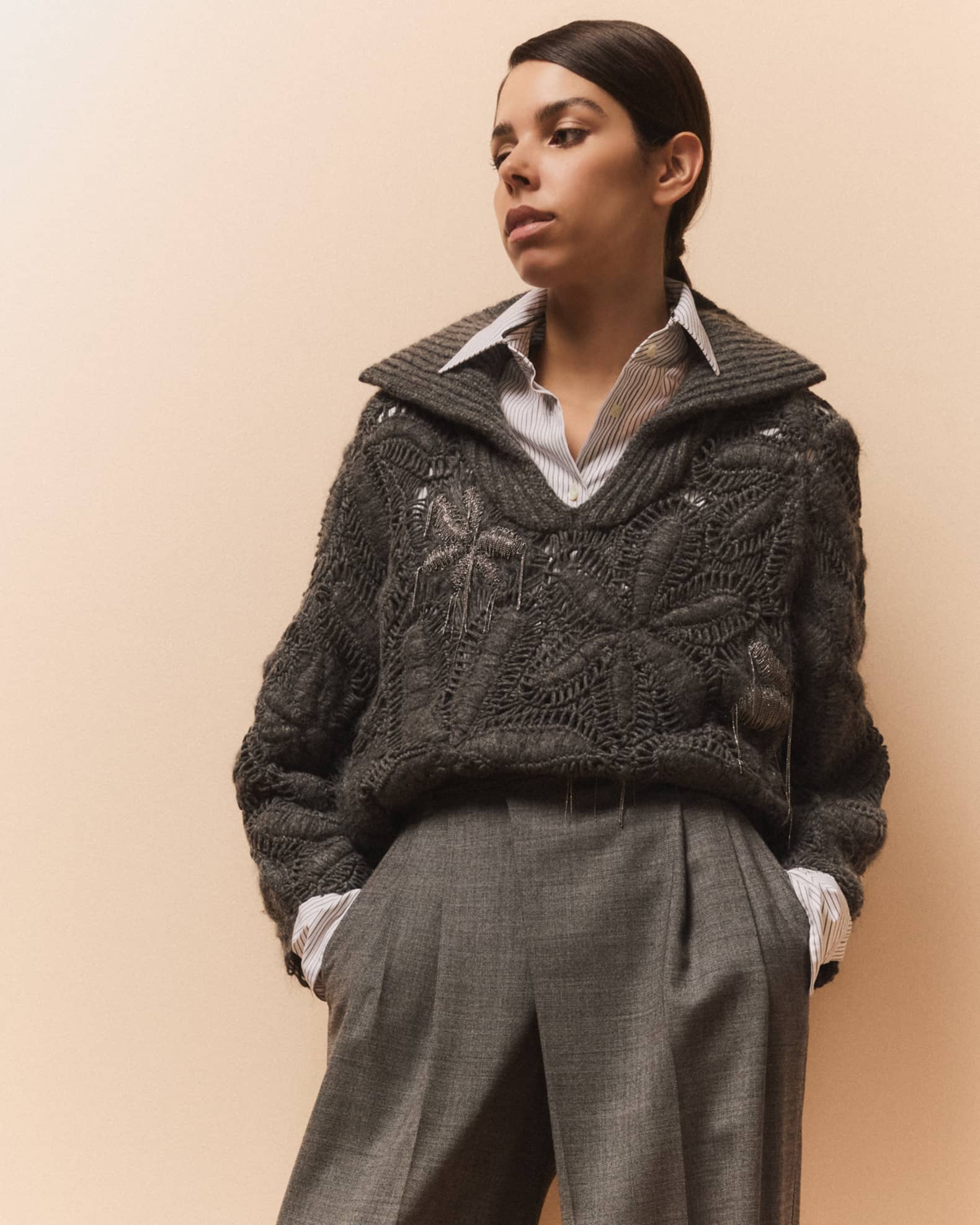 Brunello Cucinelli Opera Cashmere Floral Crochet Embroidered Knit ...