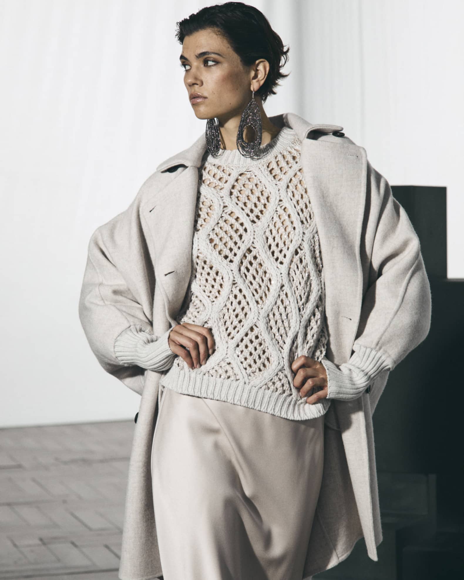Brunello Cucinelli Opera Cashmere Cable-Knit Net Sweater | Neiman Marcus