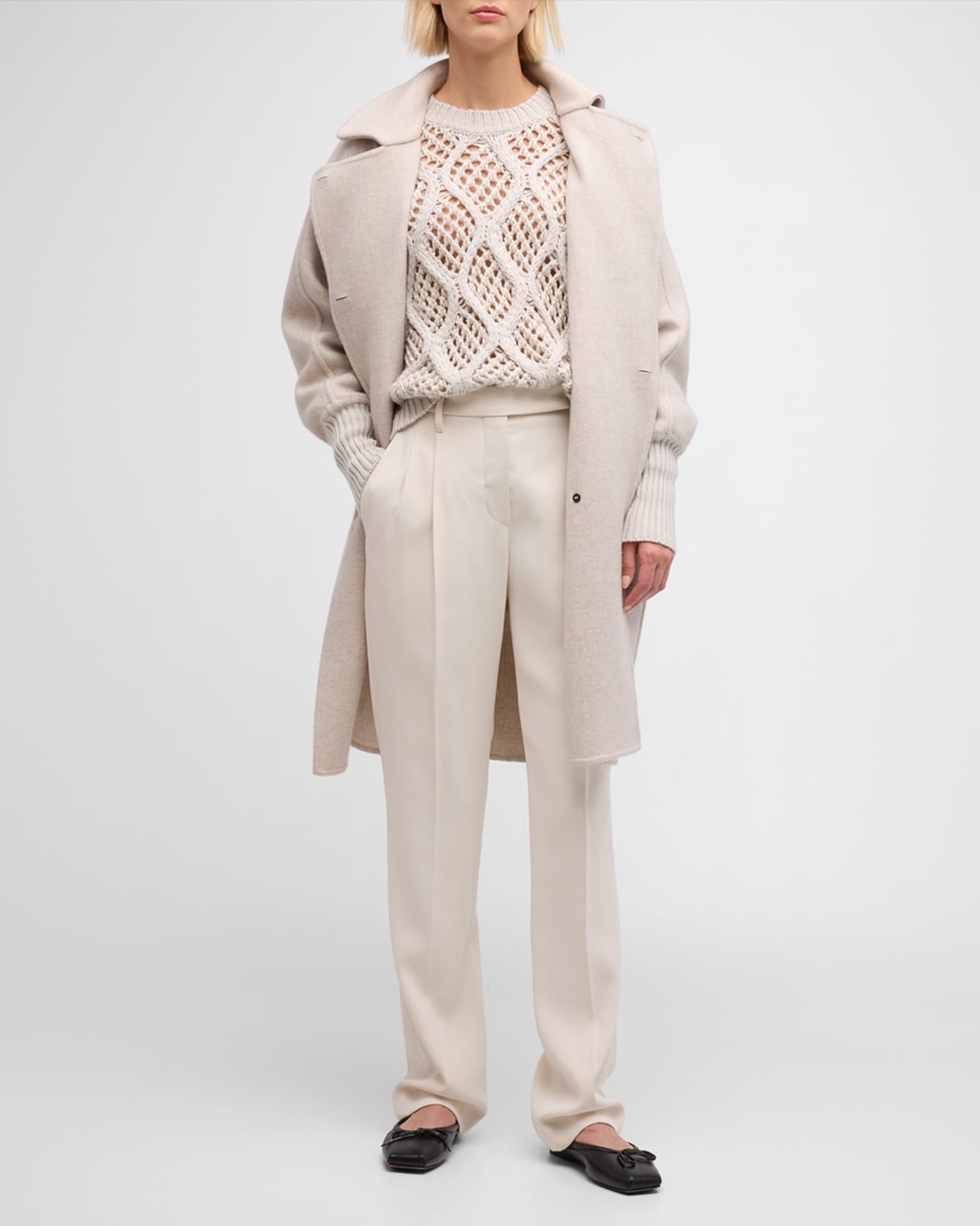 Brunello Cucinelli Opera Cashmere Cable-Knit Net Sweater | Neiman Marcus
