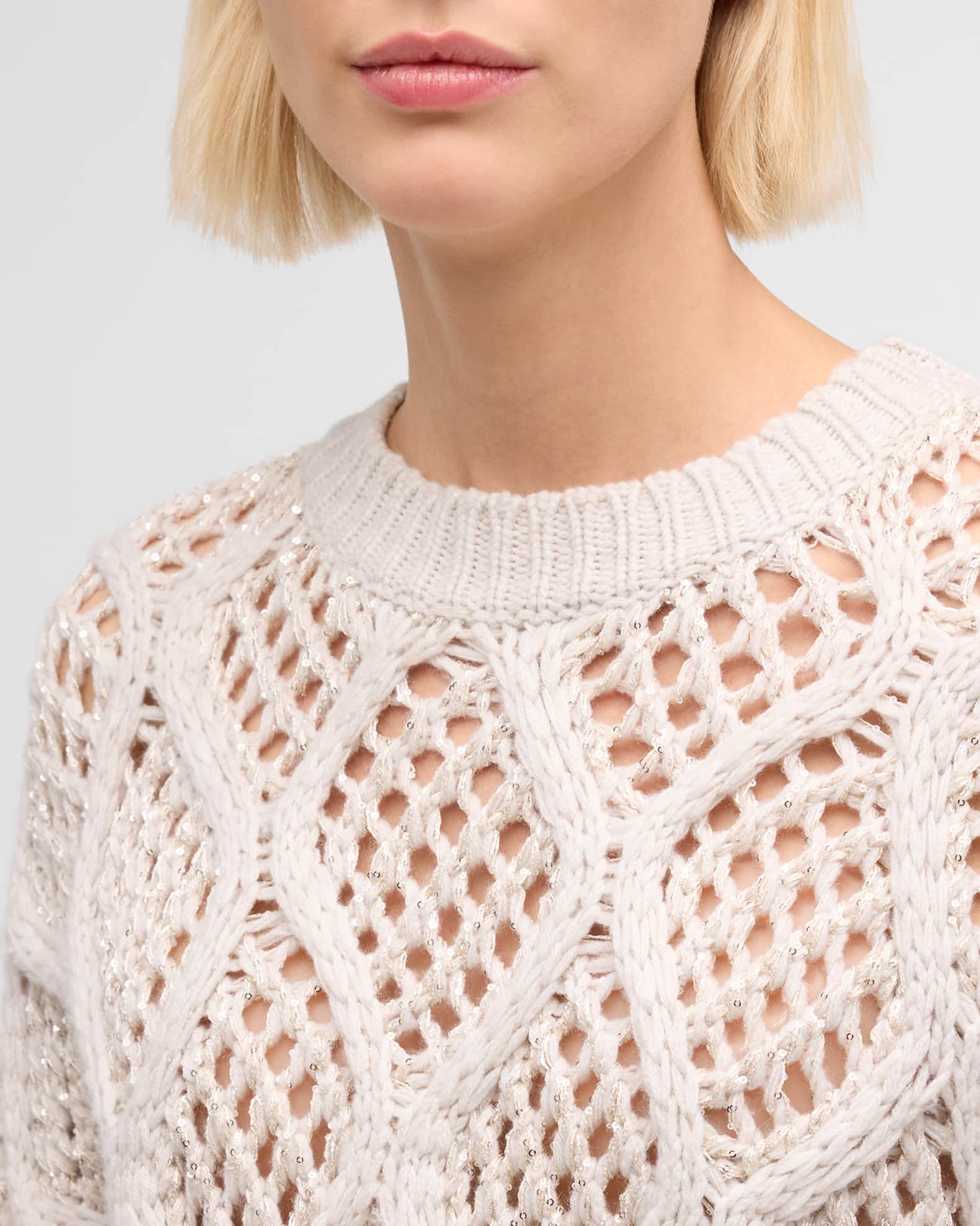 Brunello Cucinelli Opera Cashmere Cable-Knit Net Sweater | Neiman Marcus