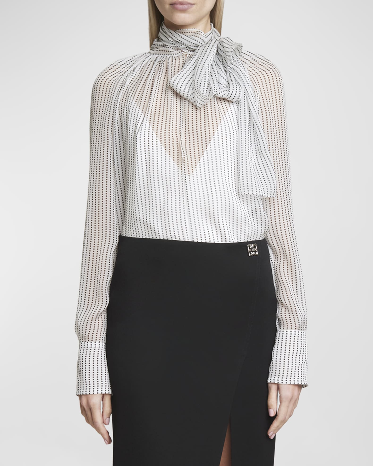 Givenchy Tie-Neck Sheer Dotted Silk Blouse | Neiman Marcus