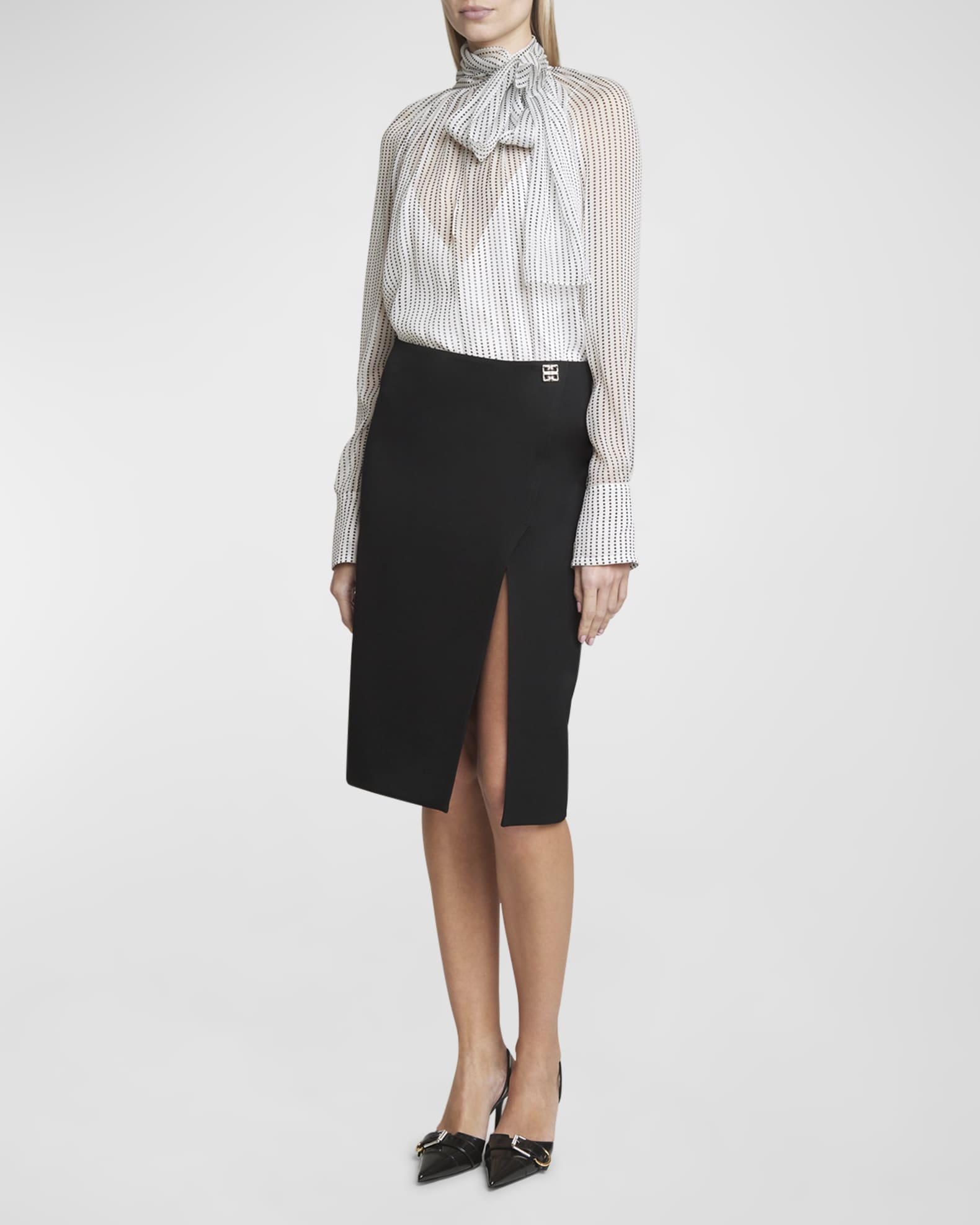 Givenchy Tie-Neck Sheer Dotted Silk Blouse | Neiman Marcus