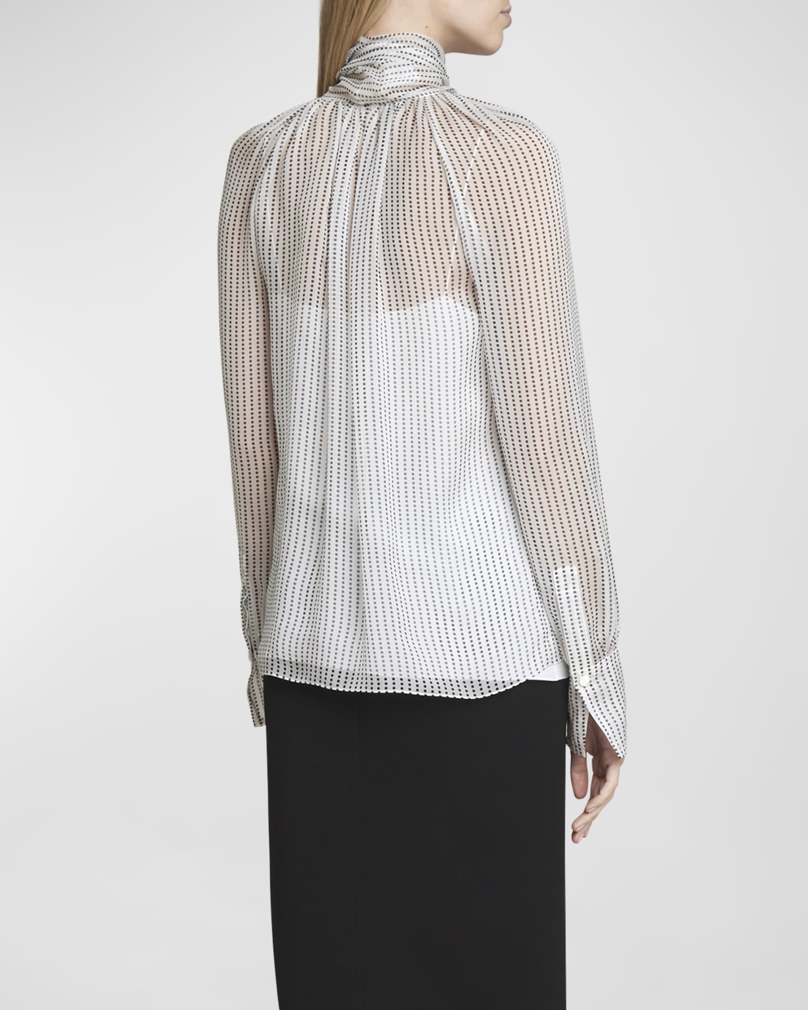 Givenchy Tie-Neck Sheer Dotted Silk Blouse | Neiman Marcus