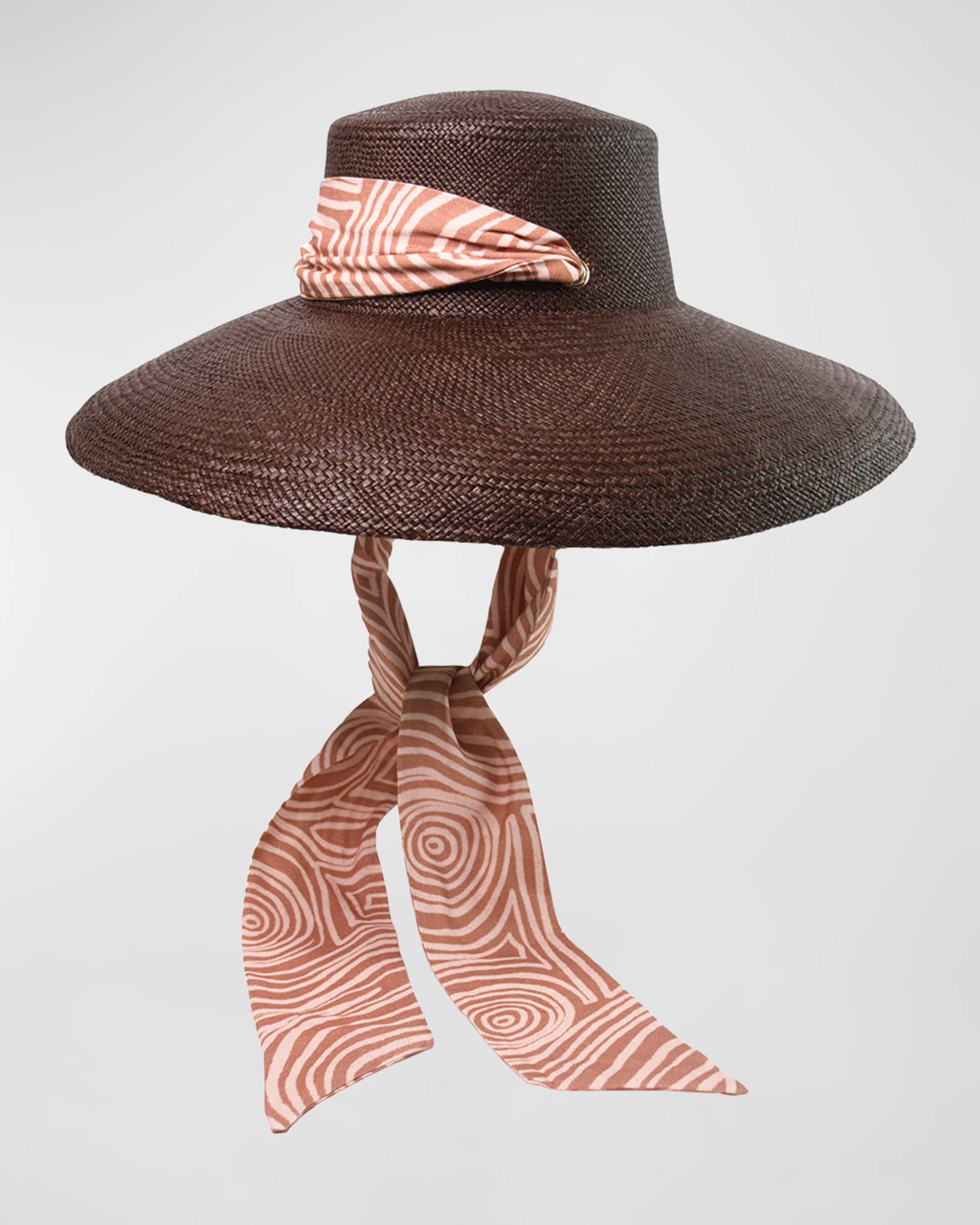 Sensi Studio Lampshade Cordovan Straw Large Brim Hat With a Printed ...