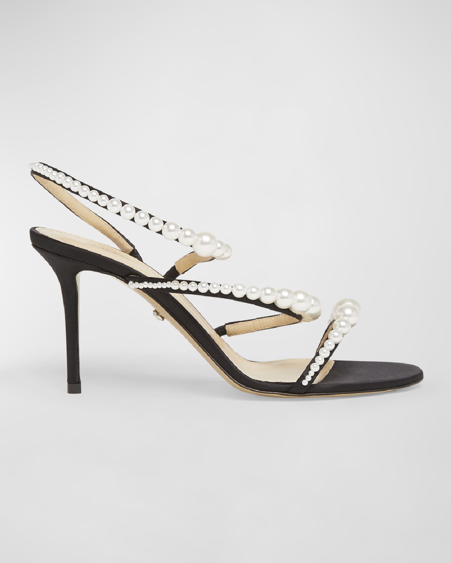 MACH & MACH Sirene Pearly Stud Satin Strappy Sandals | Neiman Marcus