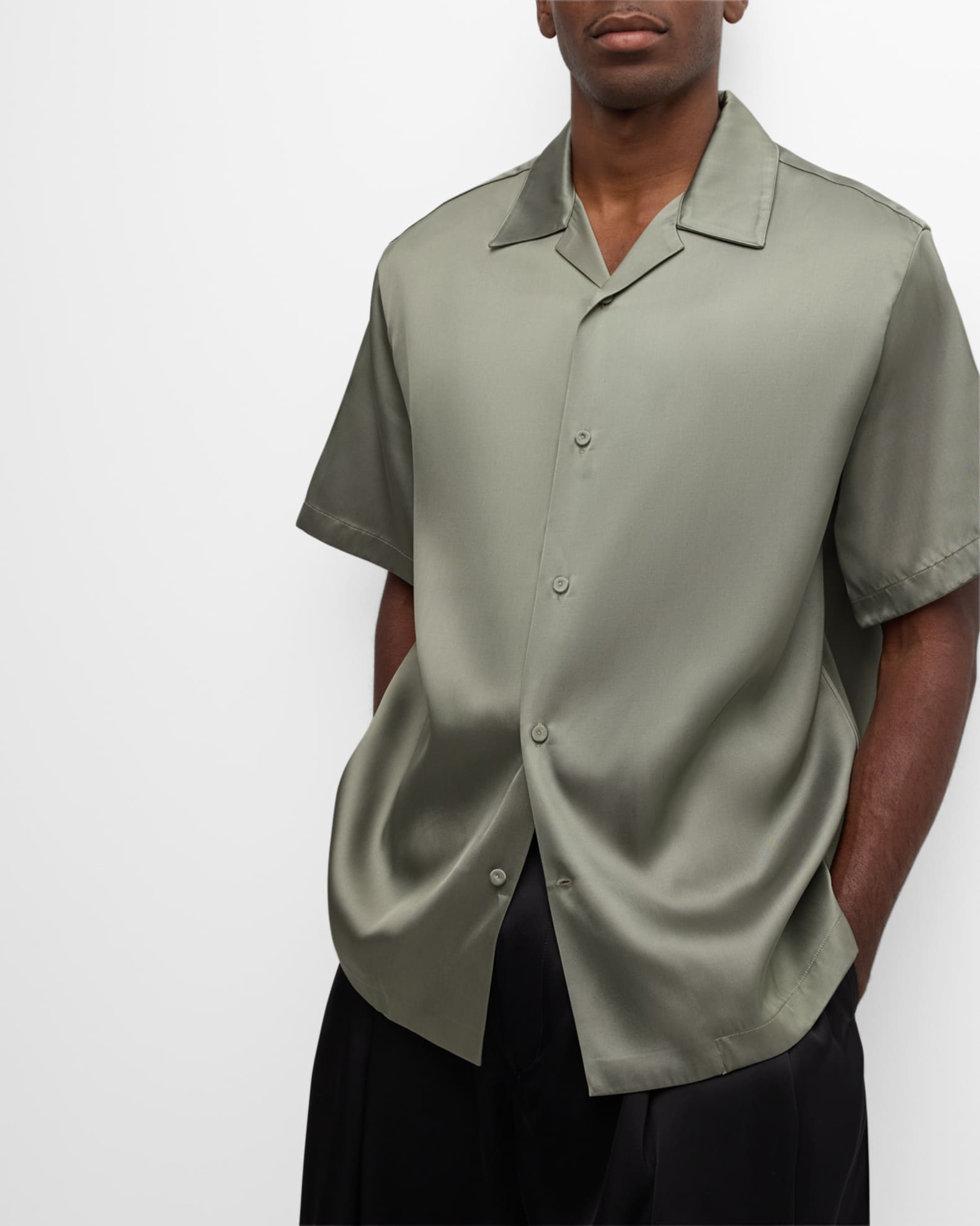 Jil Sander Men's Boxy Pressed-Collar Twill Shirt | Neiman Marcus